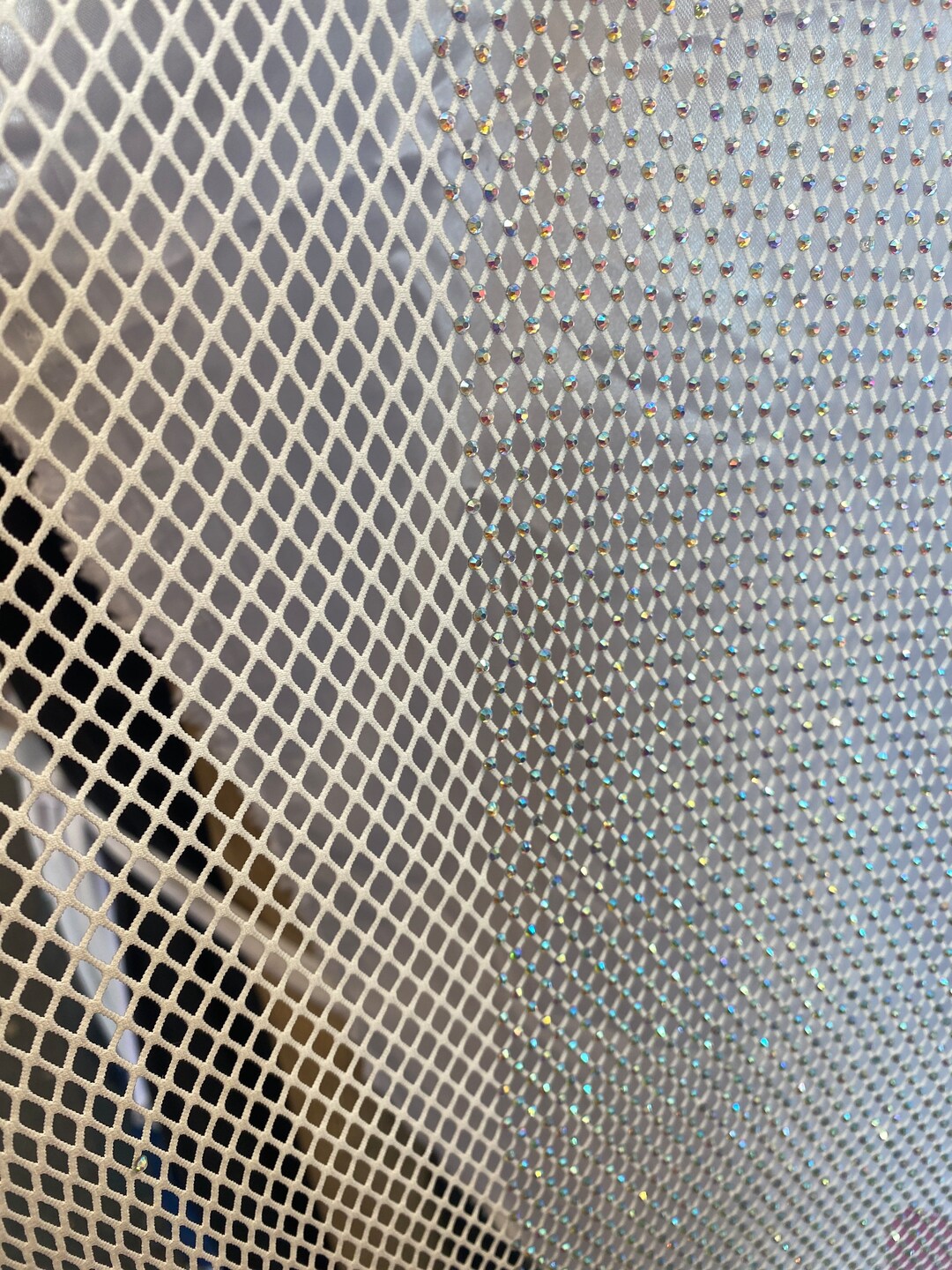 White Fish Net With Rhinestones Iredecen Stretches for All 4 Sides Sold ...