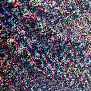 Multi-color 4 Way Stretch Mesh Black Wave Designs Sequins Fabric Sold ...