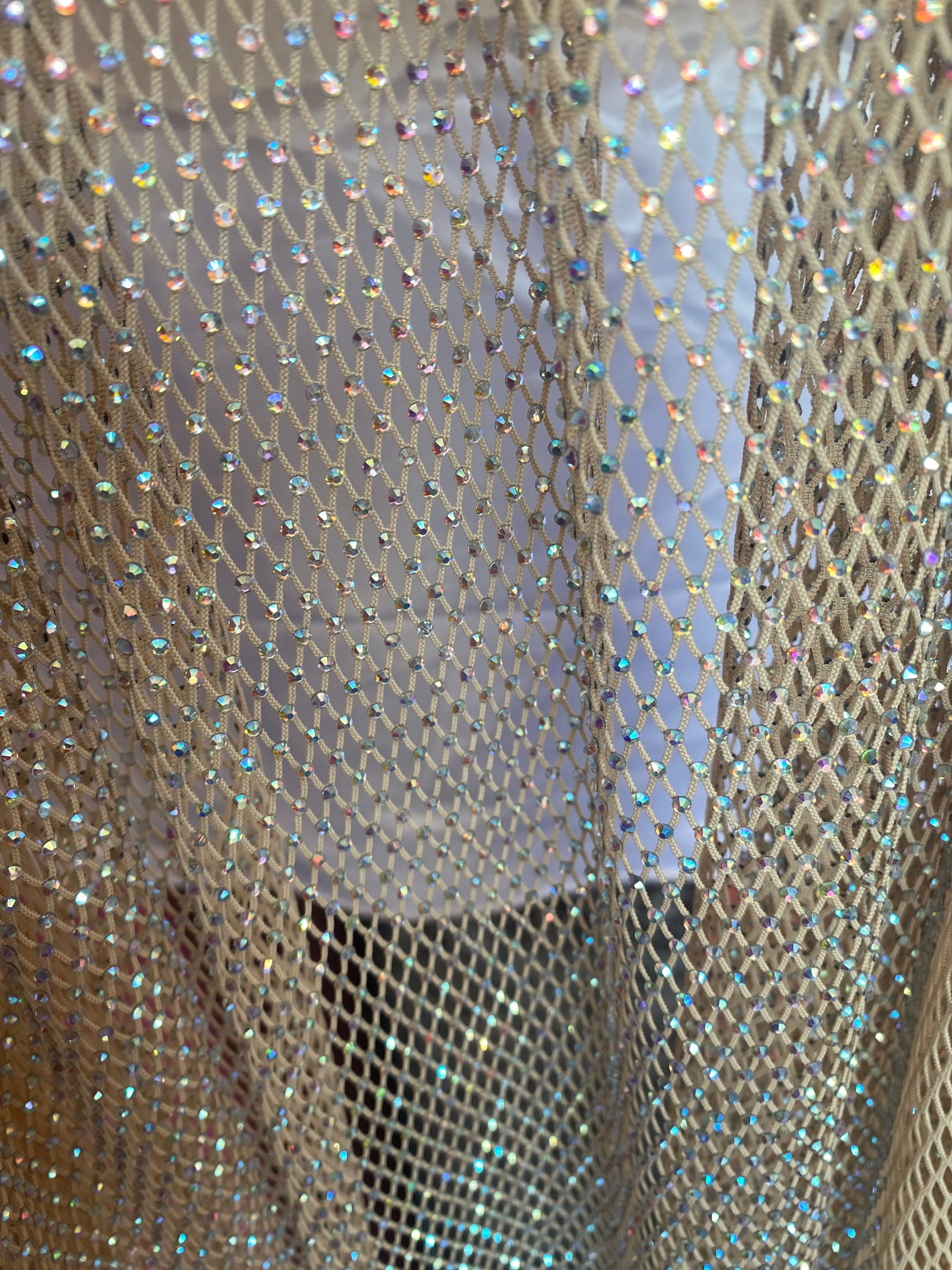 Tan Fish Net With Rhinestones Iredecen Stretches for All 4 Sides Sold ...