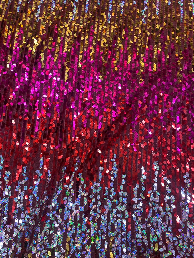 Multi-color Rainbow 2 Way Stretch Wave Designs Sequins Fabric - Etsy
