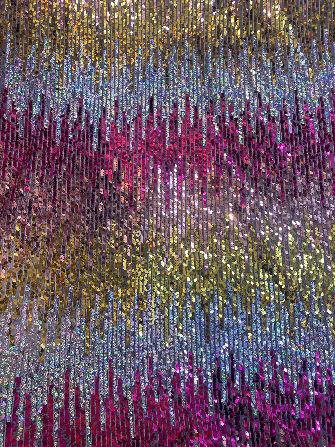 Multi-color Rainbow 2 Way Stretch Wave Designs Sequins Fabric Sold by ...