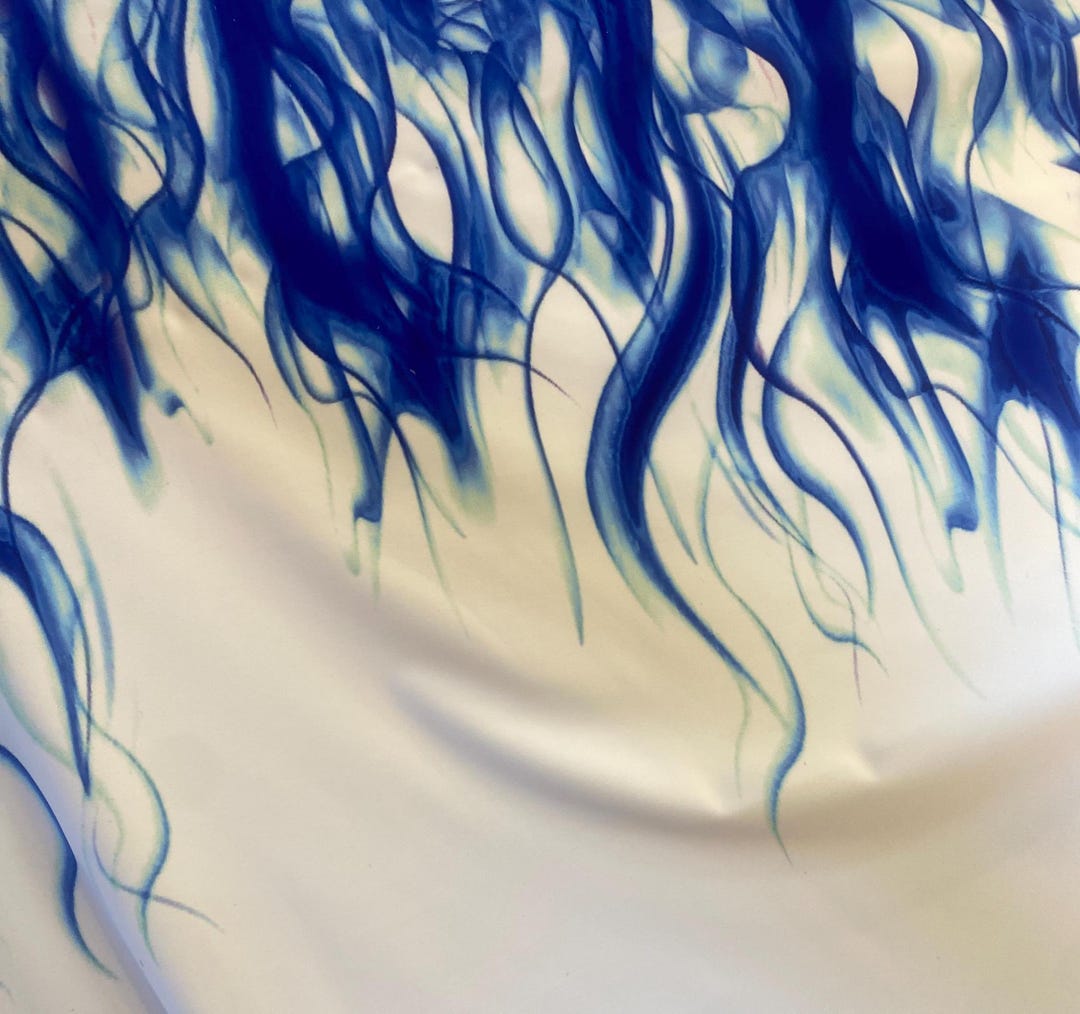 Blue With White Fire Flame Design Spandex Stretches to All 4 Sides Sold ...