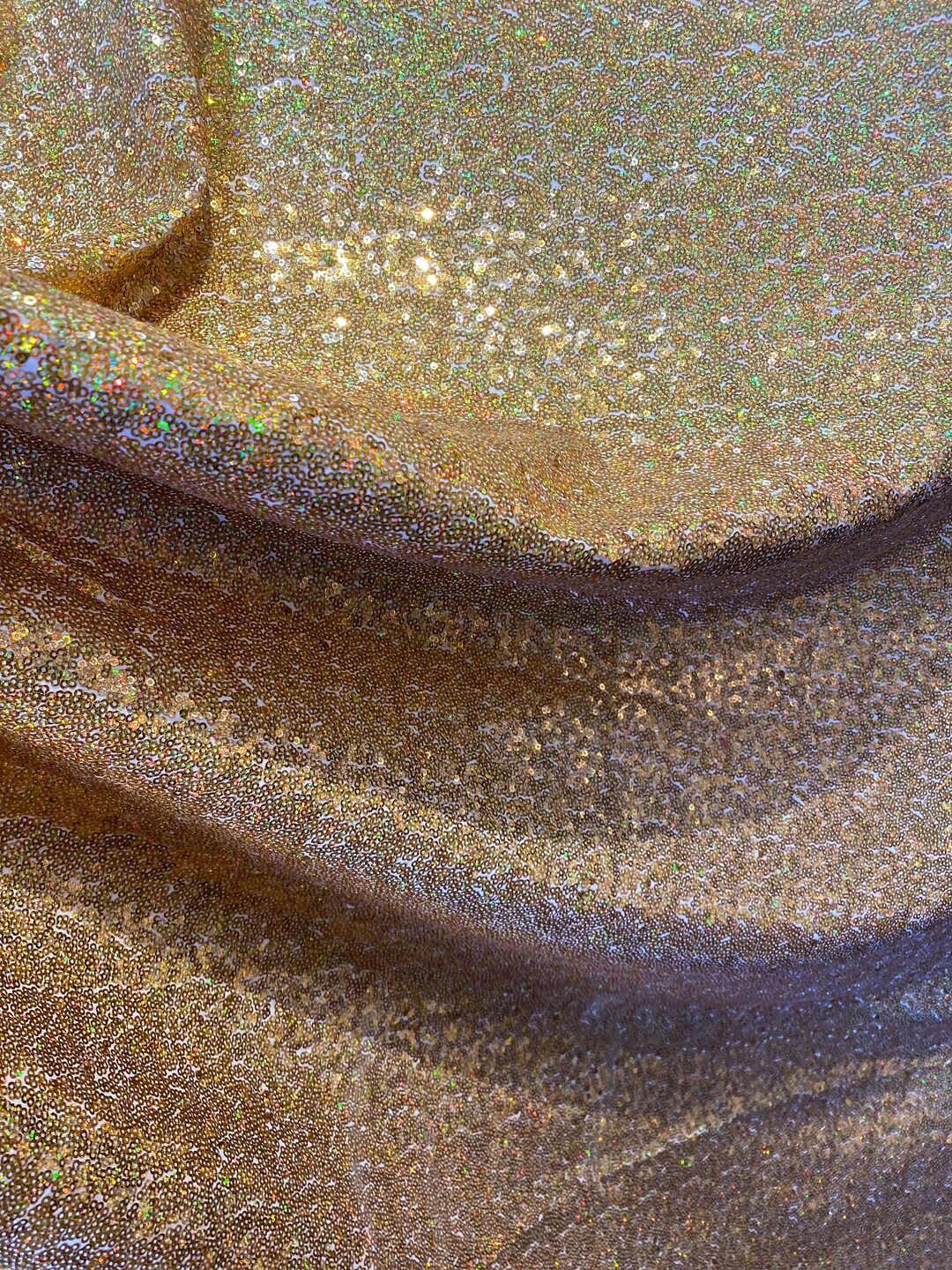 Hologram Gold Sequins 4 Way Stretch Espandex Gold Fabric Sold by the ...