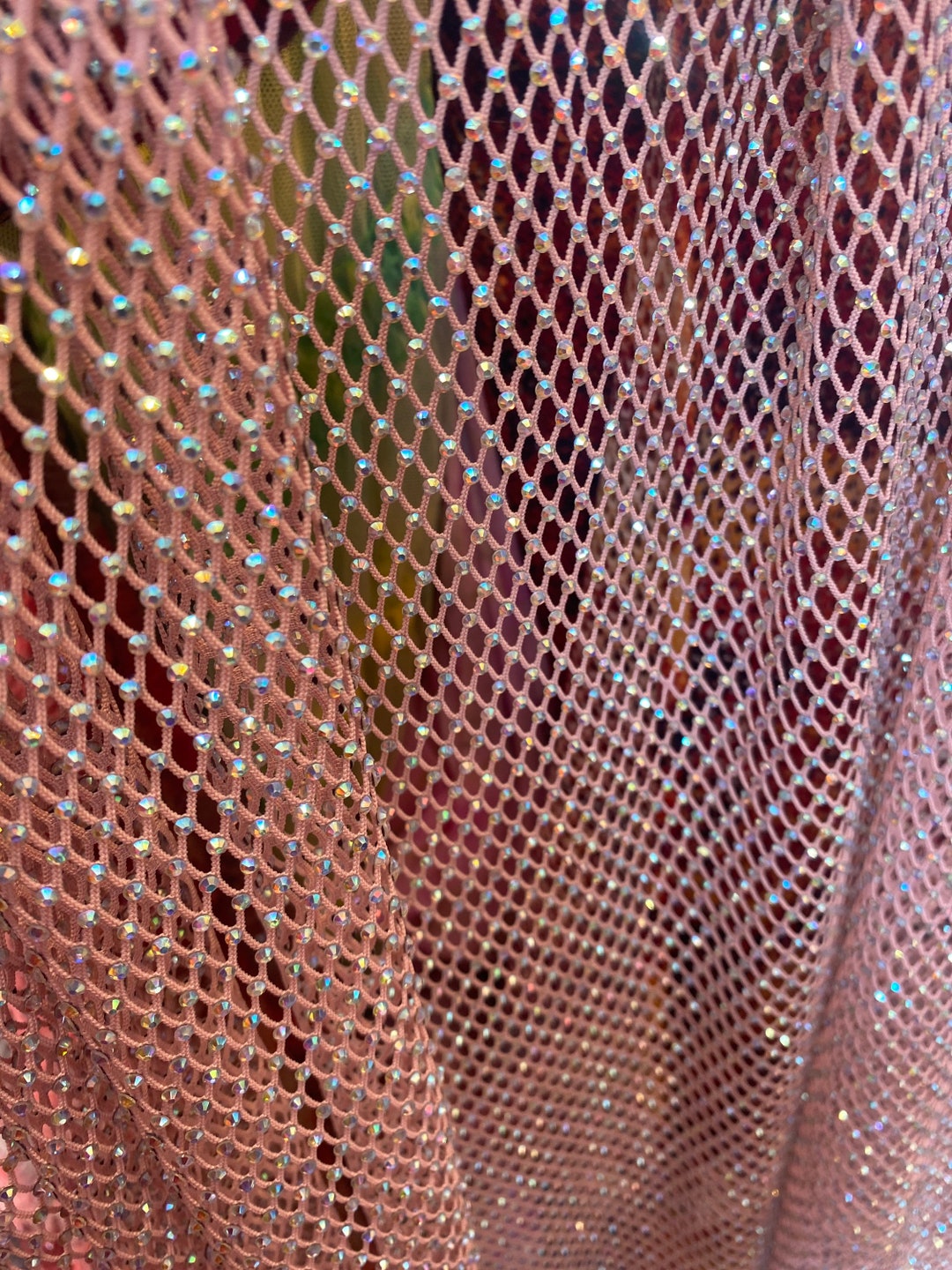 Pink Fish Net With Rhinestones Iredecen Stretches for All 4 Sides Sold ...
