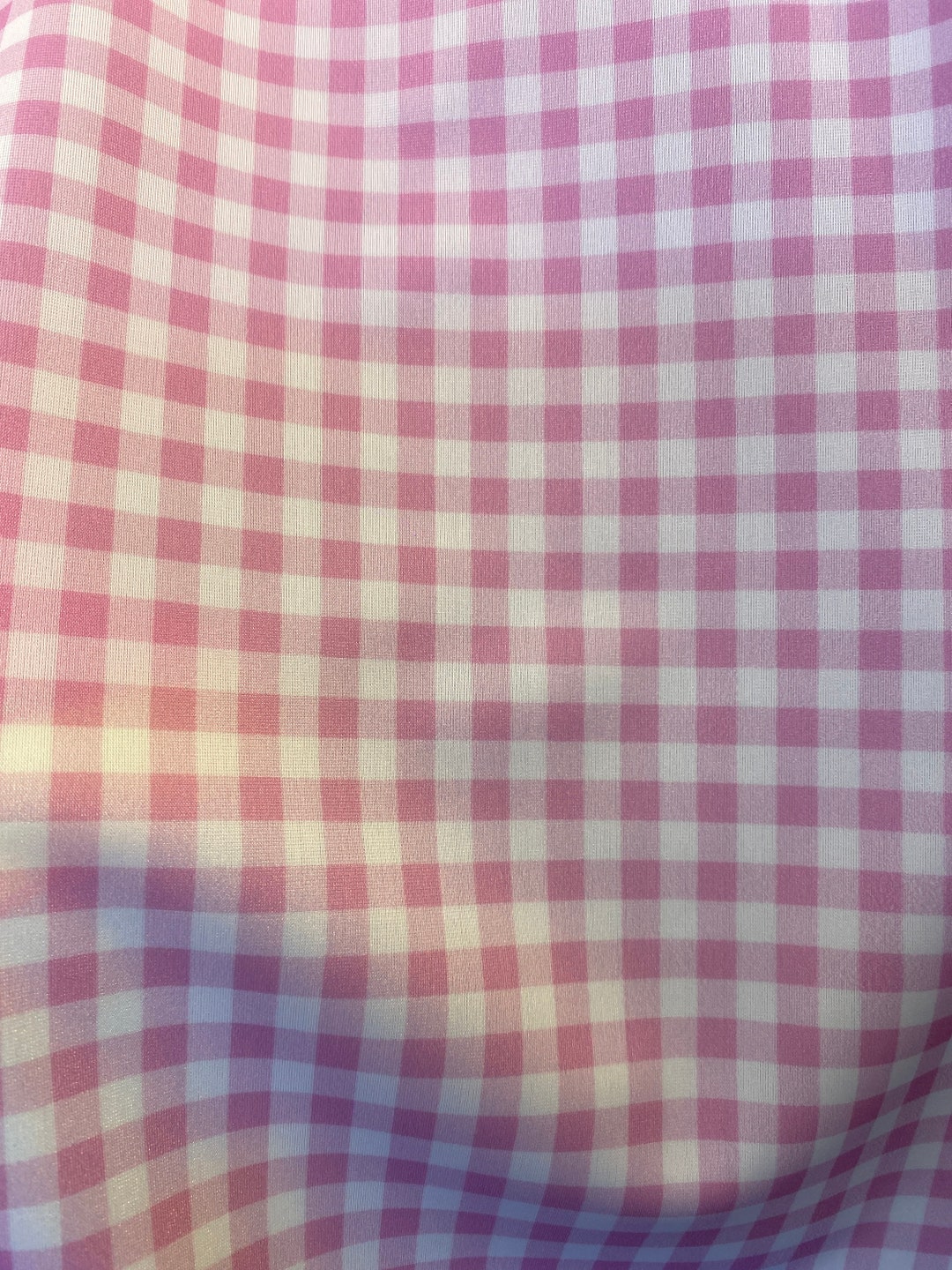 Pink White Gingham Pattern Stretches for All 4 Sides Spandex Sold by ...