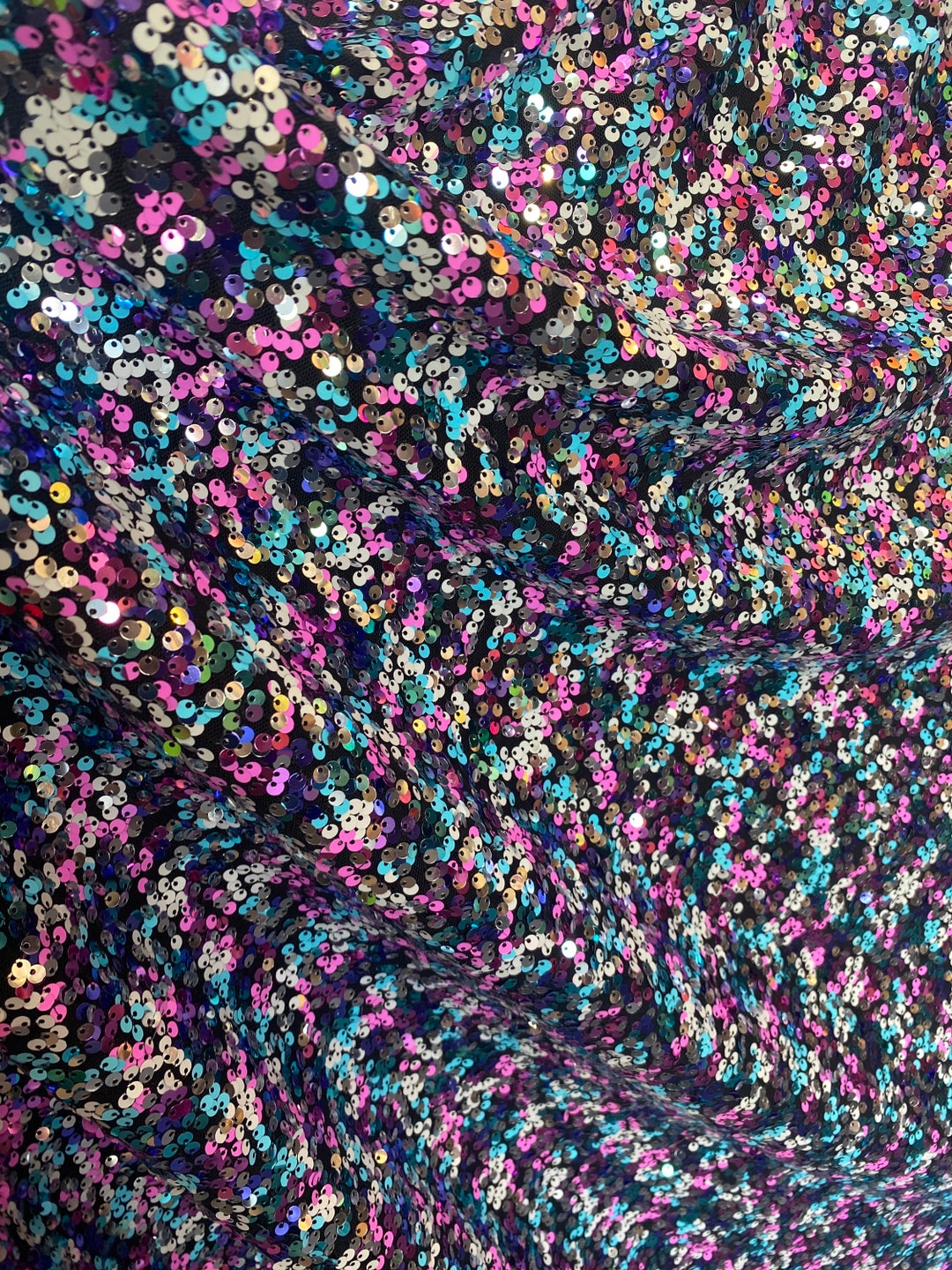 Multi-color 4 Way Stretch Mesh Black Wave Designs Sequins Fabric Sold ...