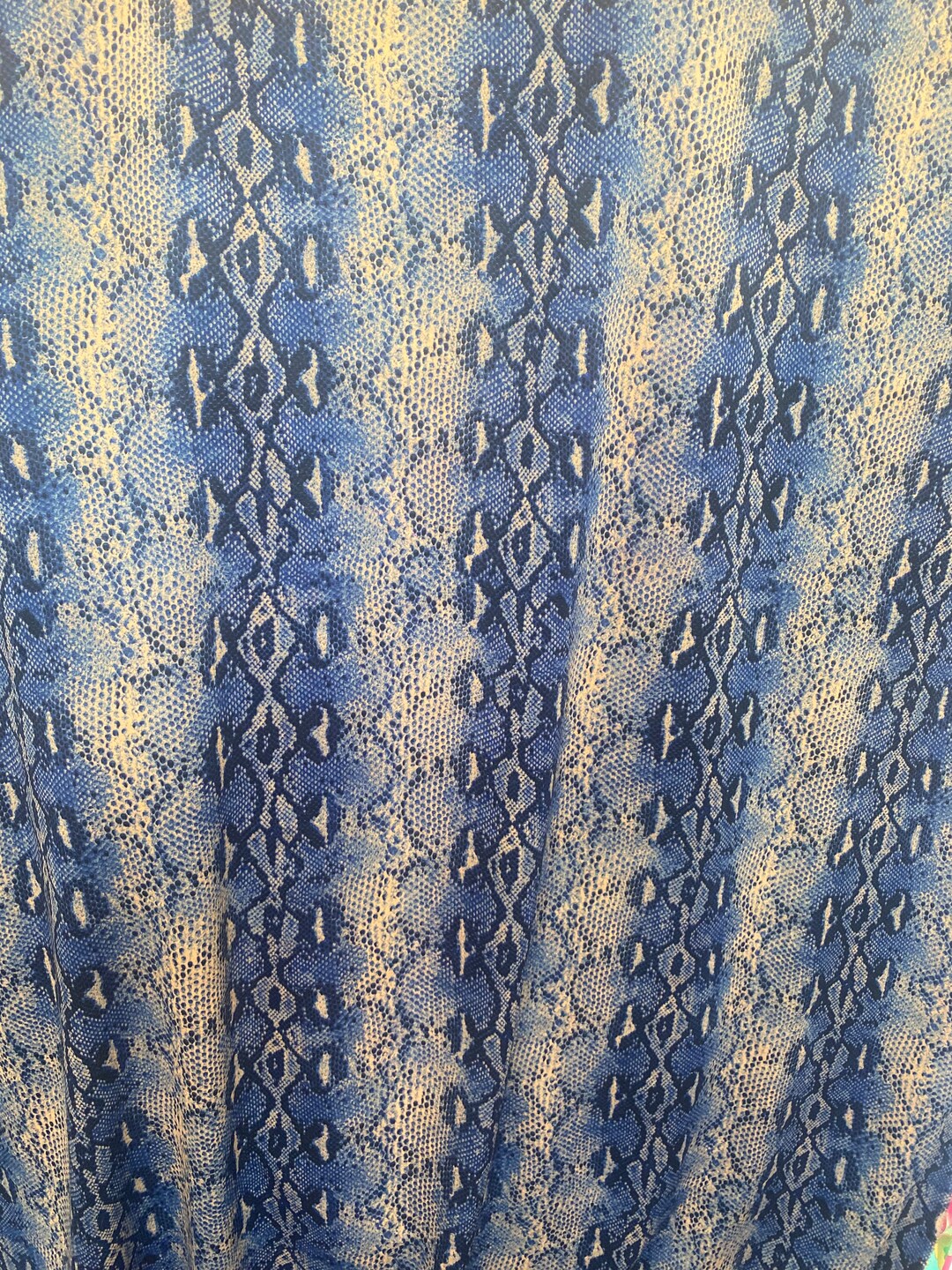 Snake Print 2 Way Stretch Blue / Tan Snake Reptile Exotic Animal Print ...