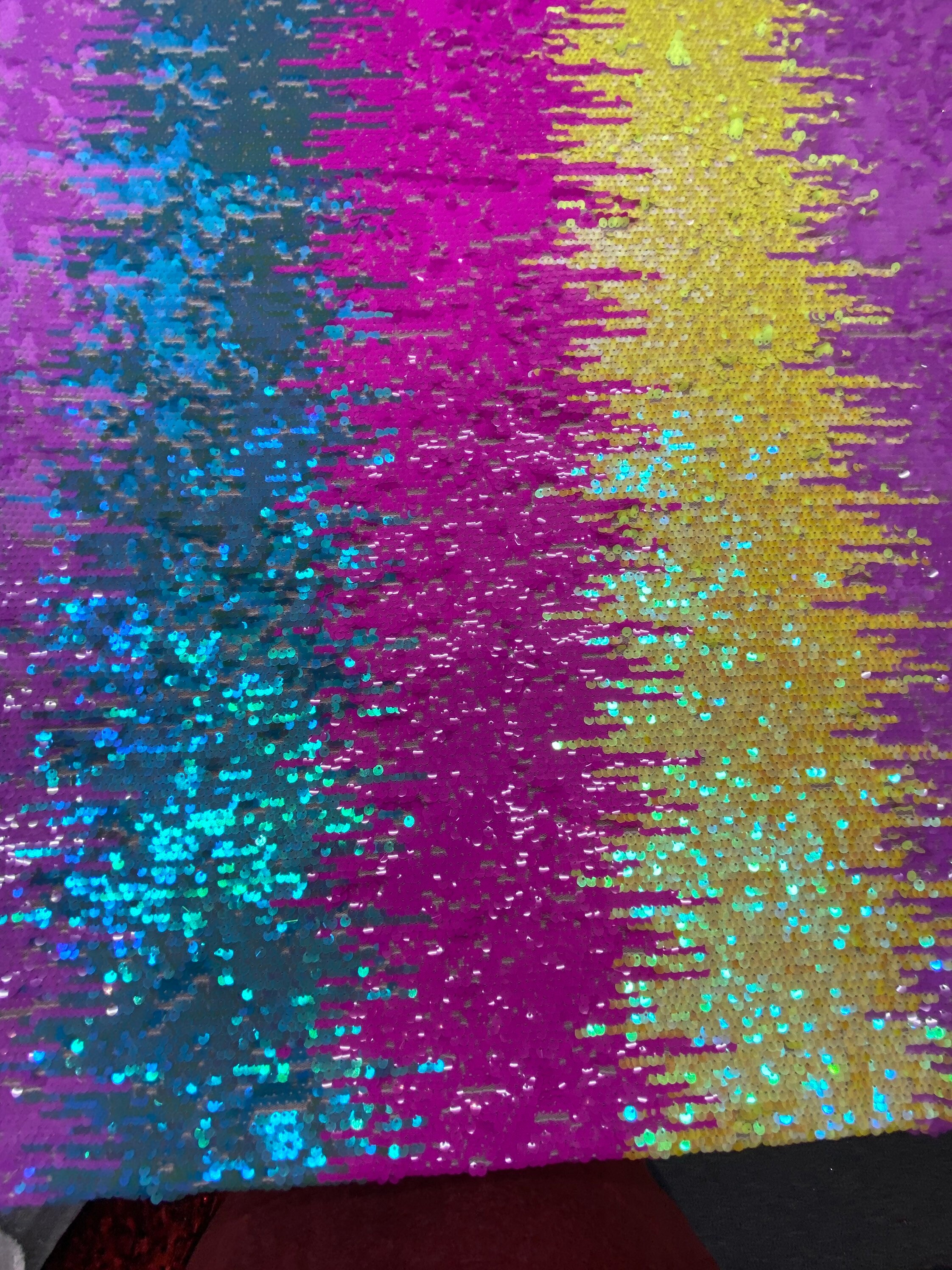 Rainbow 2 Way Stretch Wave Designs Sequins Fabric Sold by the - Etsy