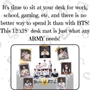 BTS Inspired Computer Laptop Desk Mat, Kpop 12"x18" Desk Mat, 10 Years ...