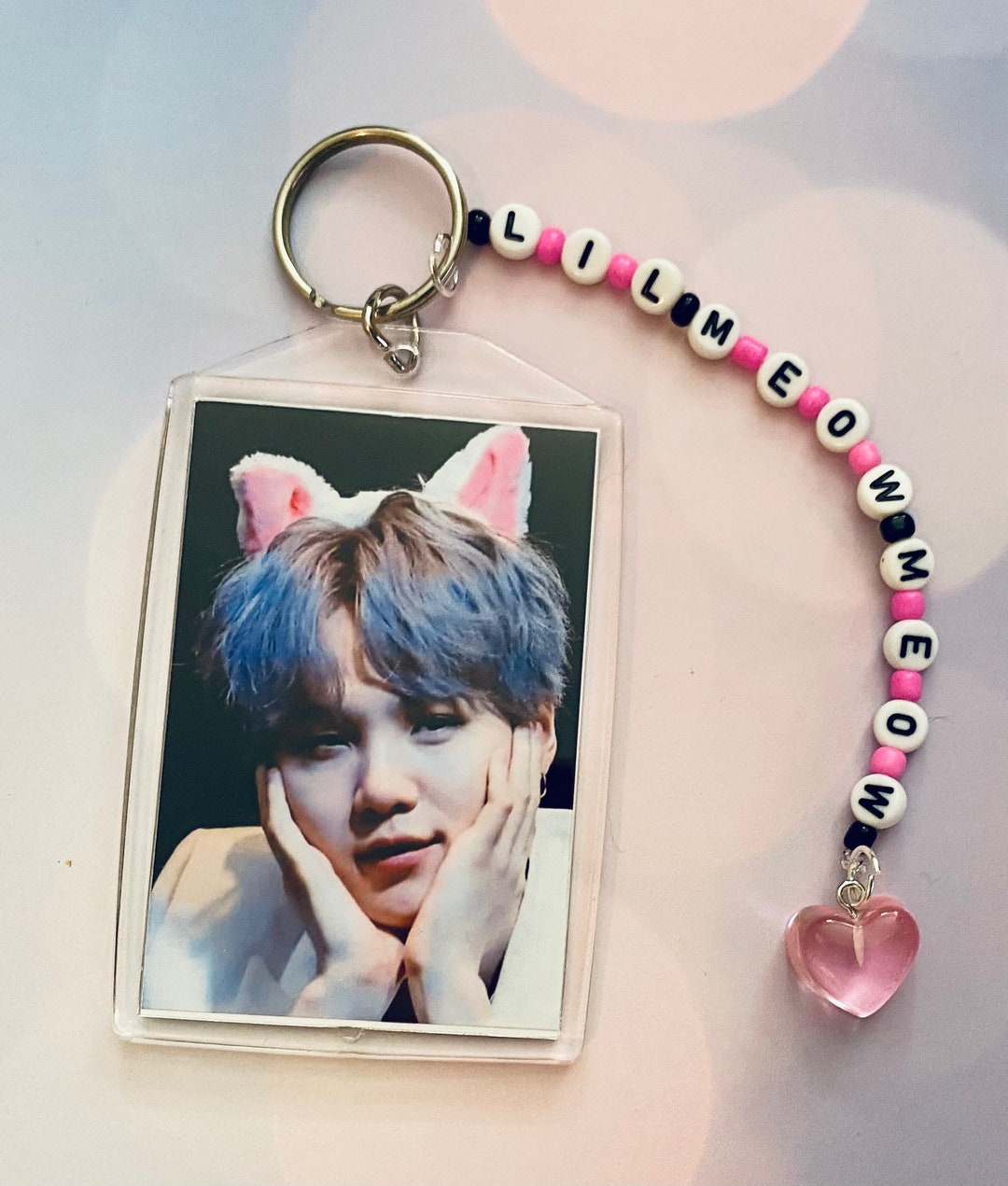 BTS Inspired Yoongi Lil Meow Meow Double Sided Bias Beaded Keychains ...