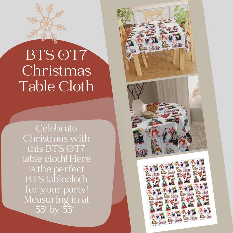 BTS OT7 Christmas Tablecloth, Kpop Christmas Tablecloth, BTS Holiday ...