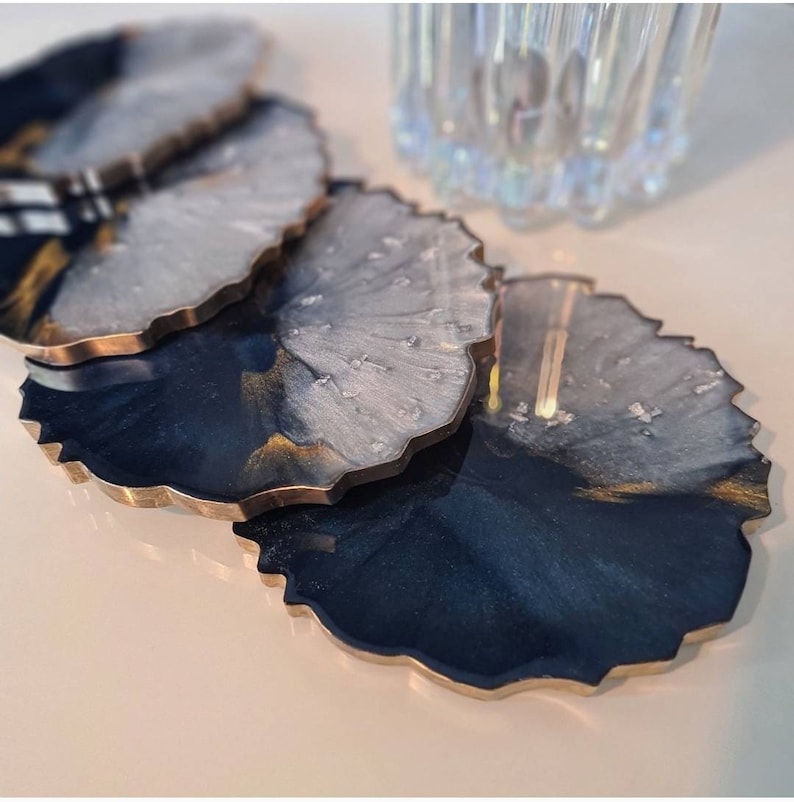 Handmade Navy Blue Silver & Gold Resin Coaster Midnight - Etsy