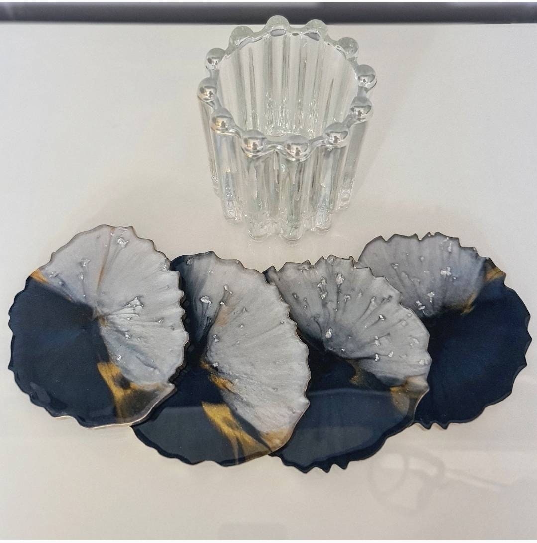 Handmade Navy Blue Silver & Gold Resin Coasters Midnight - Etsy