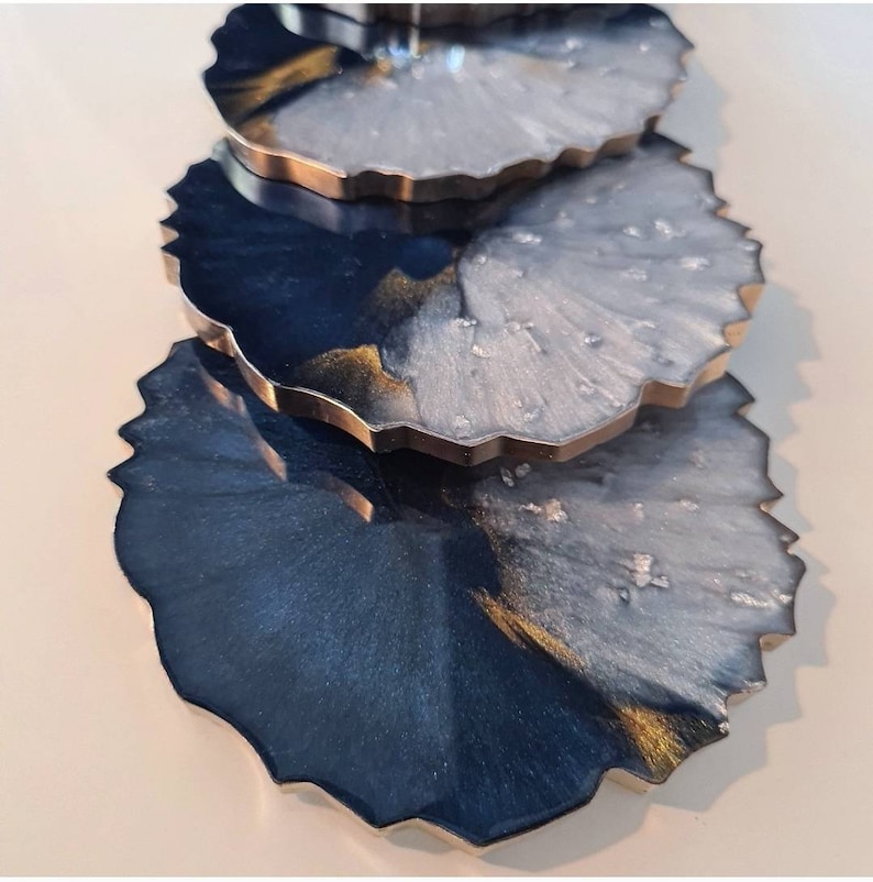 Handmade Navy Blue Silver & Gold Resin Coaster Midnight - Etsy UK