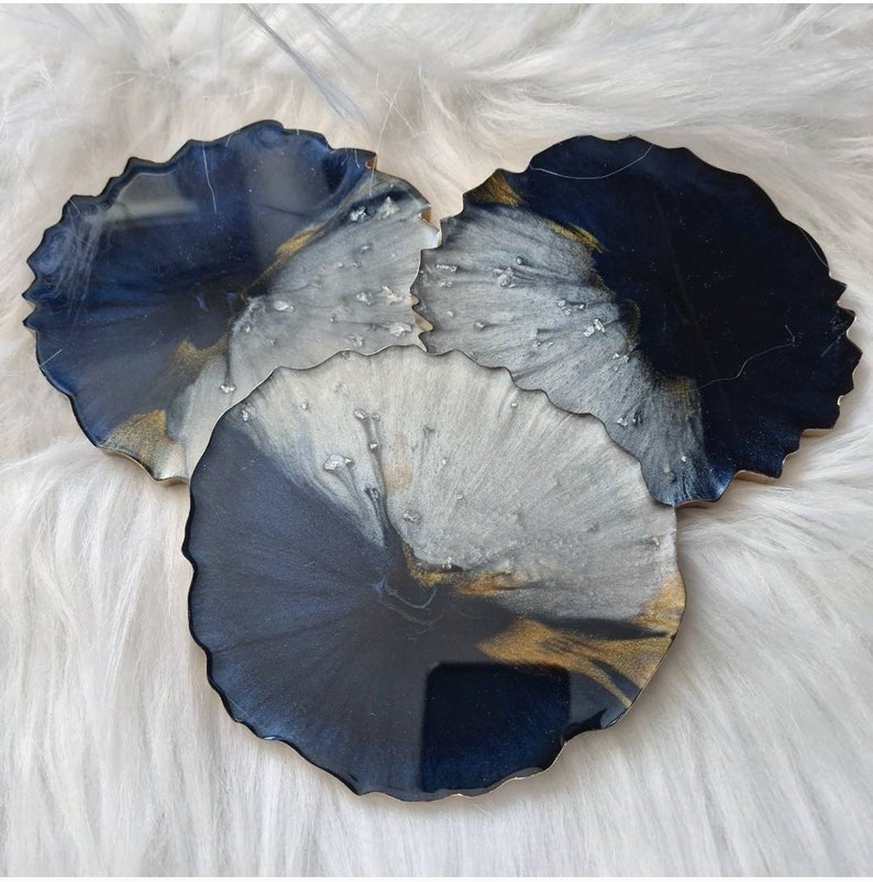 Handmade Navy Blue Silver & Gold Resin Coaster Midnight - Etsy
