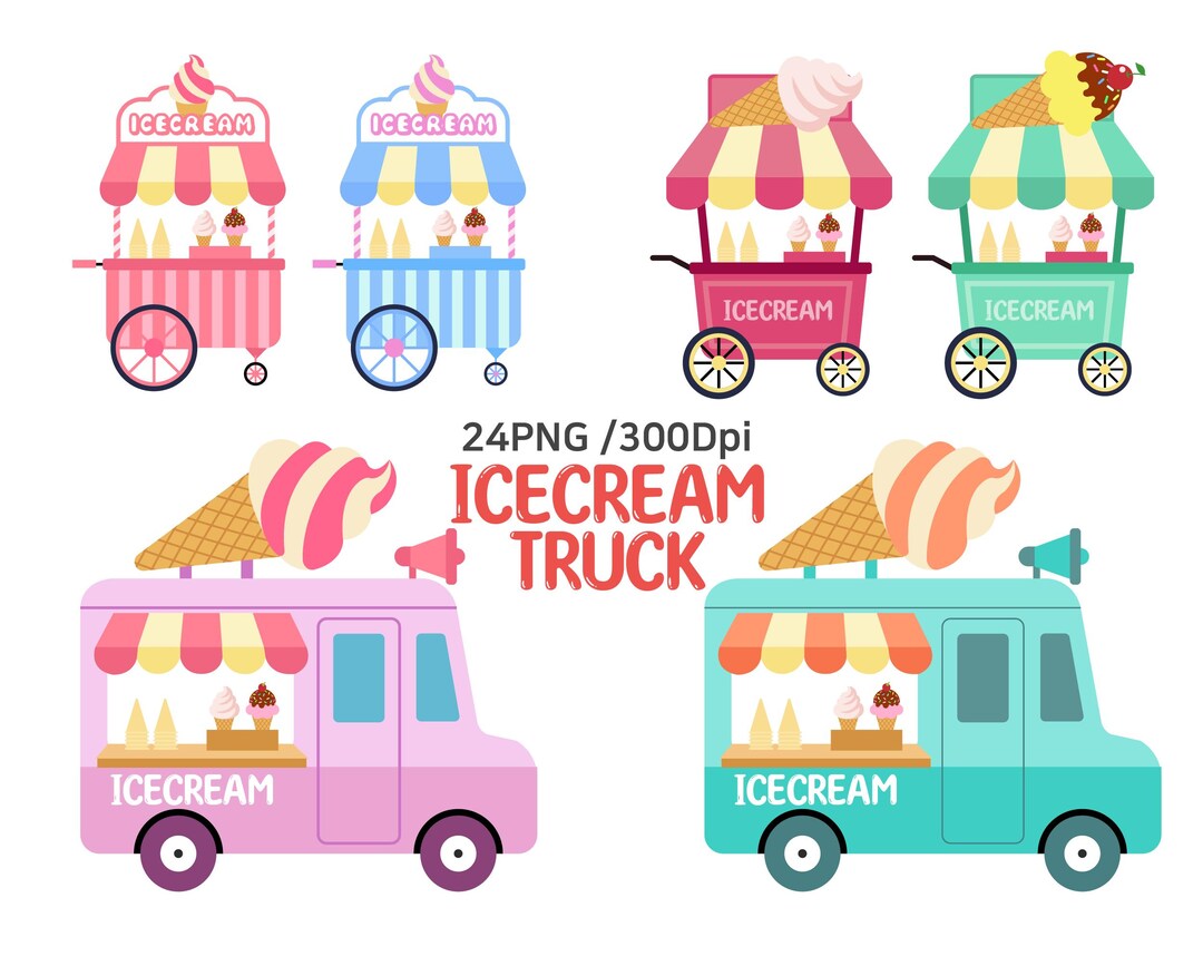 Ice Cream Trucks Clipart, Ice Cream Cone Trucks, Summer Food Trucks ...