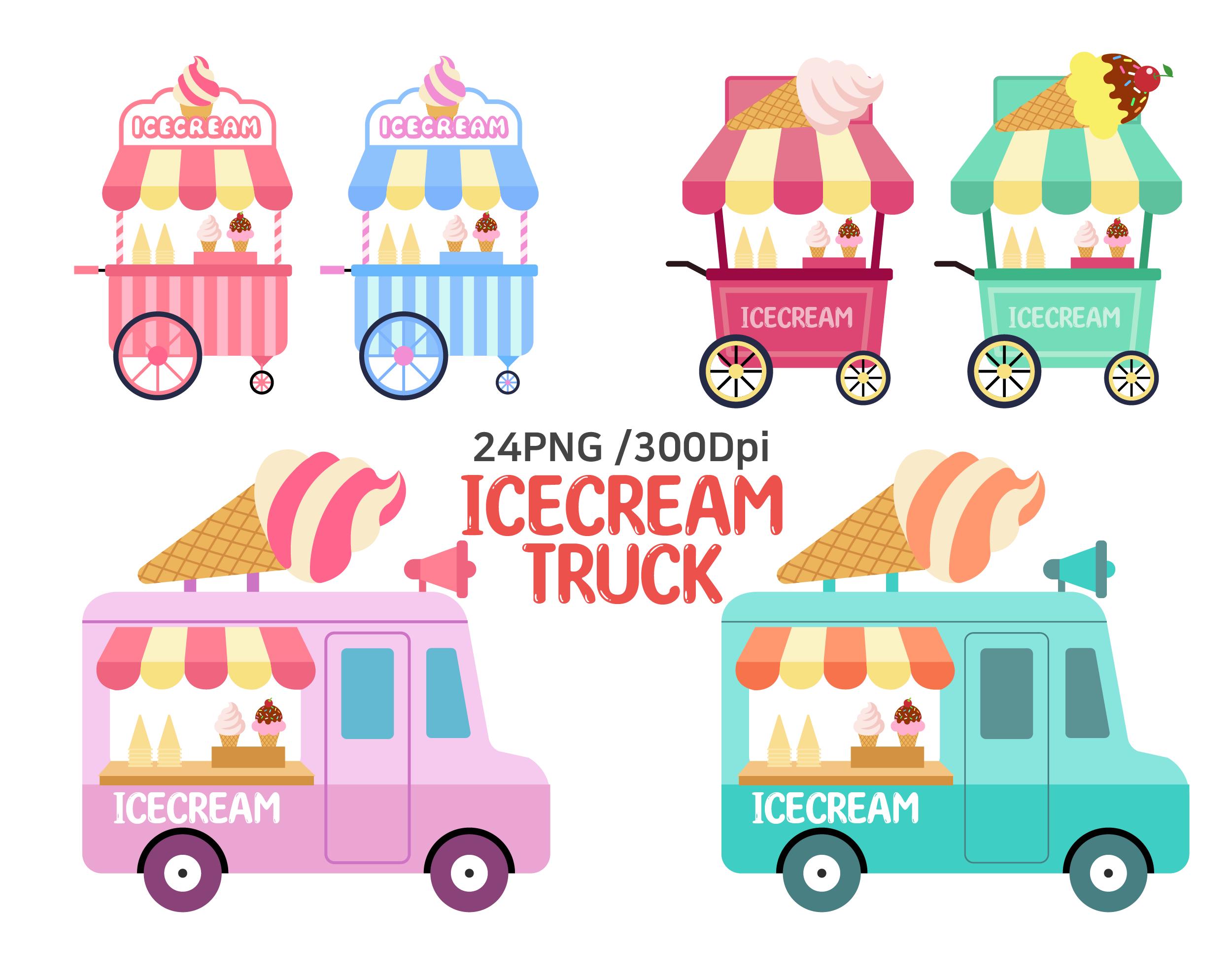 Ice Cream Trucks Clipart, Ice Cream Cone Trucks, Summer Food Trucks ...