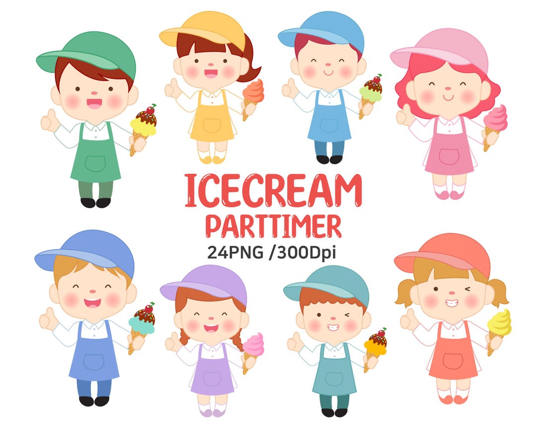 Cute Ice Cream Seller, Ice Cream Part-timer, Clip Art, Summer Clip Art ...