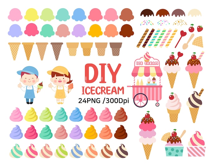 Ice Cream Clipart, Ice Cream Cone Clip Art Set, Build Your Own Ice ...