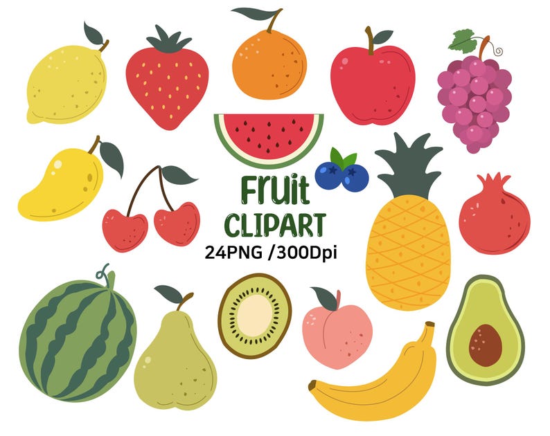 Fruit Clip Art, Pineapple, Banana, Lemon, Apple, Grape, Pomegranate ...