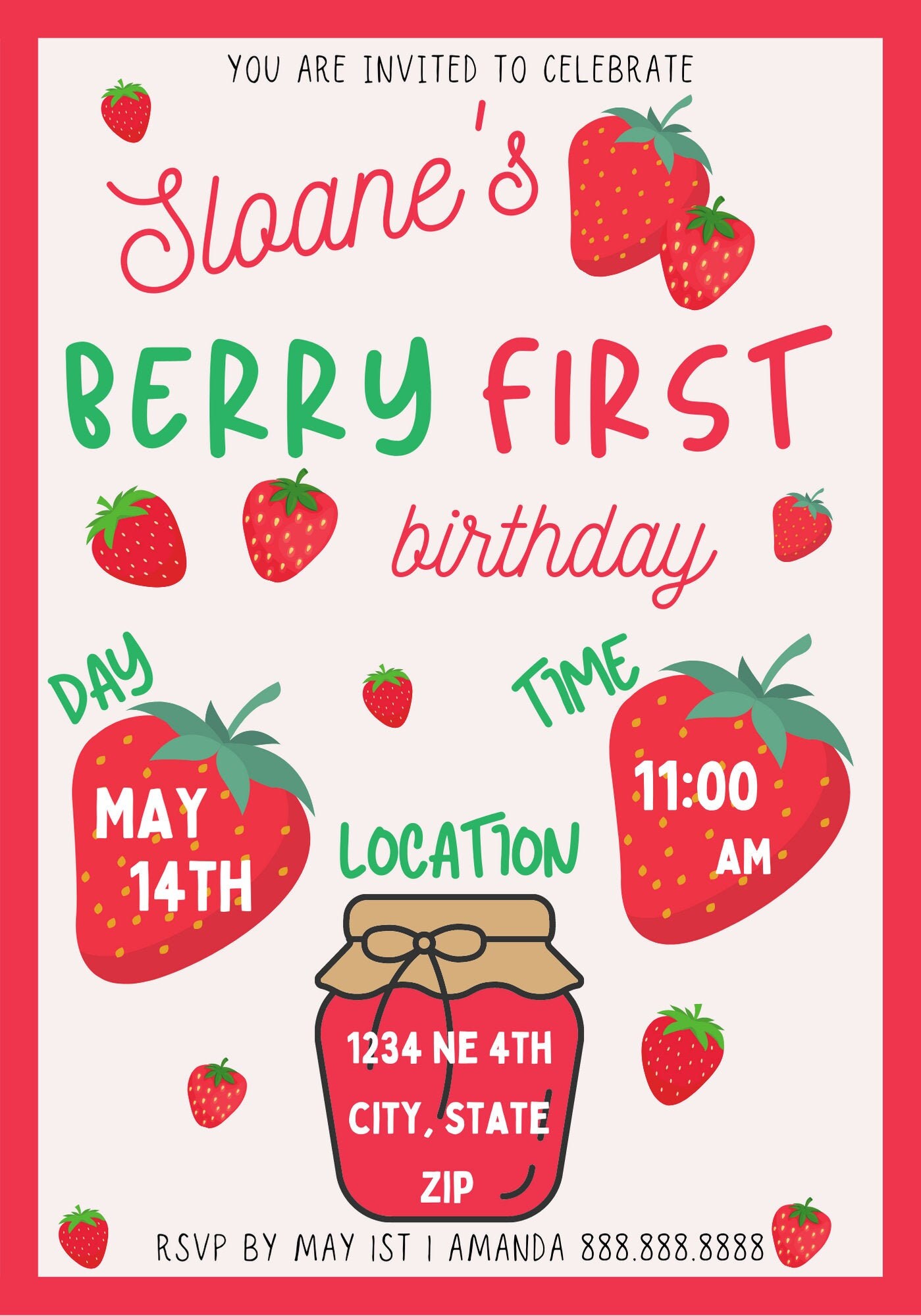 Berry First Birthday Party Invite - Etsy UK