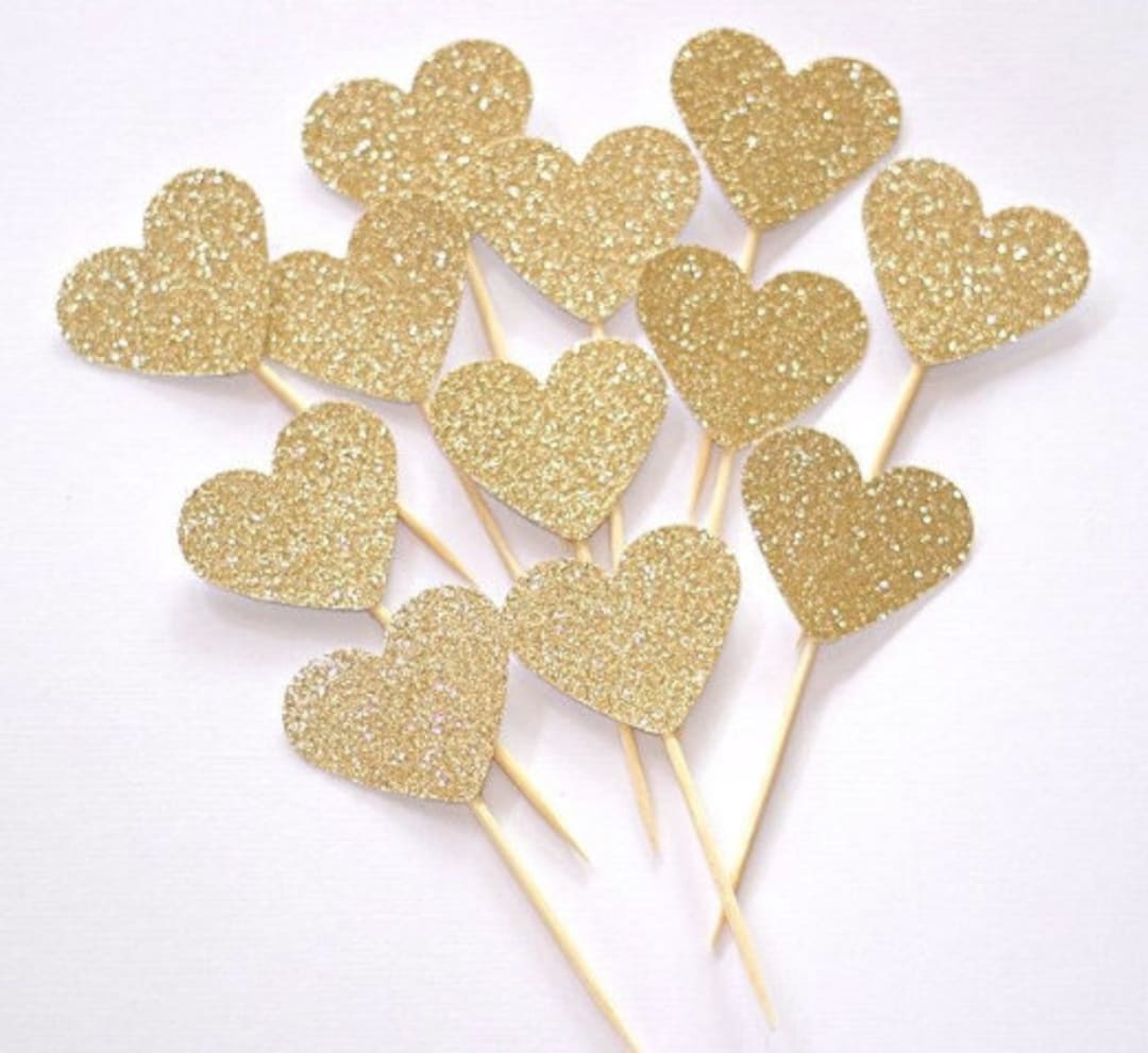 Hearts Cupcake Toppers, Heart Toppers, Glitter Hearts Cupcake Toppers ...