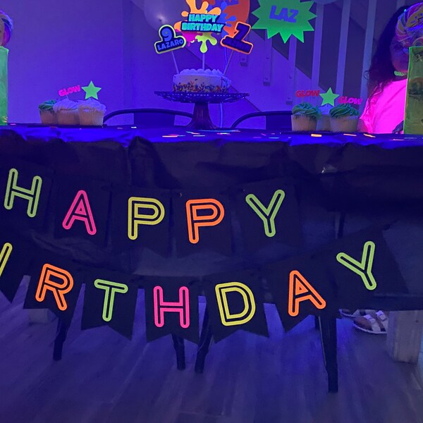 Neon Birthday Banner - Etsy