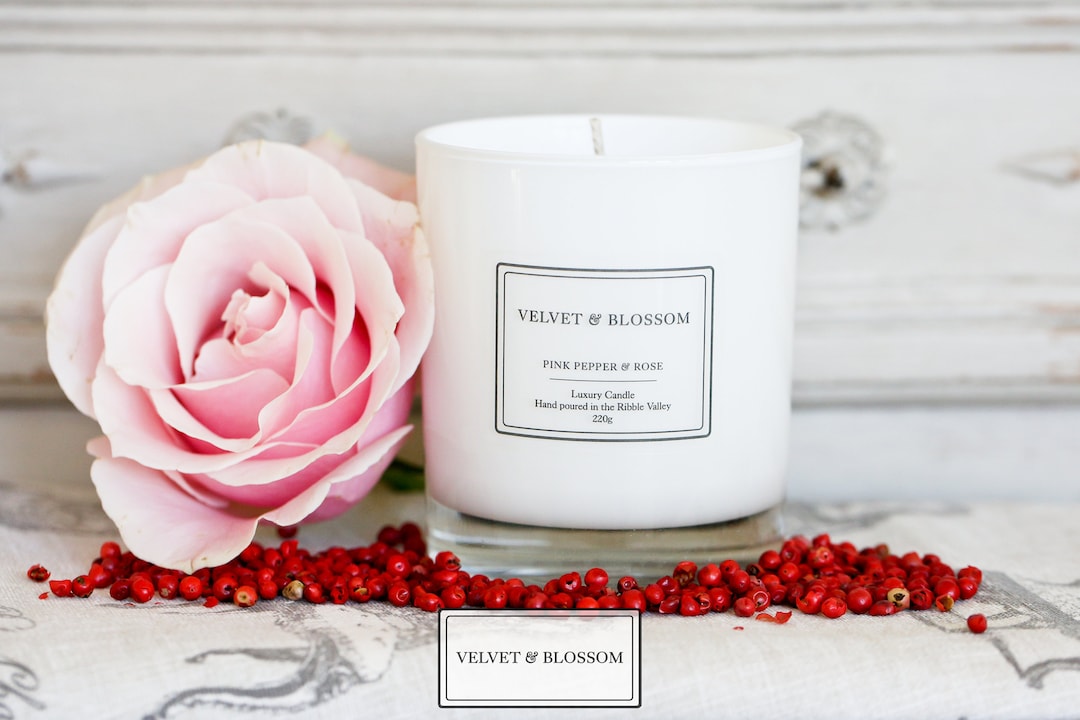 Pink Pepper and Rose Luxury Velvet & Blossom Candle - Etsy UK
