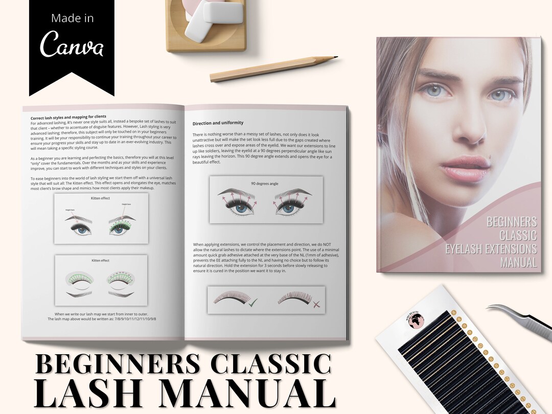 Beginners Eyelash Extension Manual. Editable in Canva. for Lash Trainers or Self Learning ...