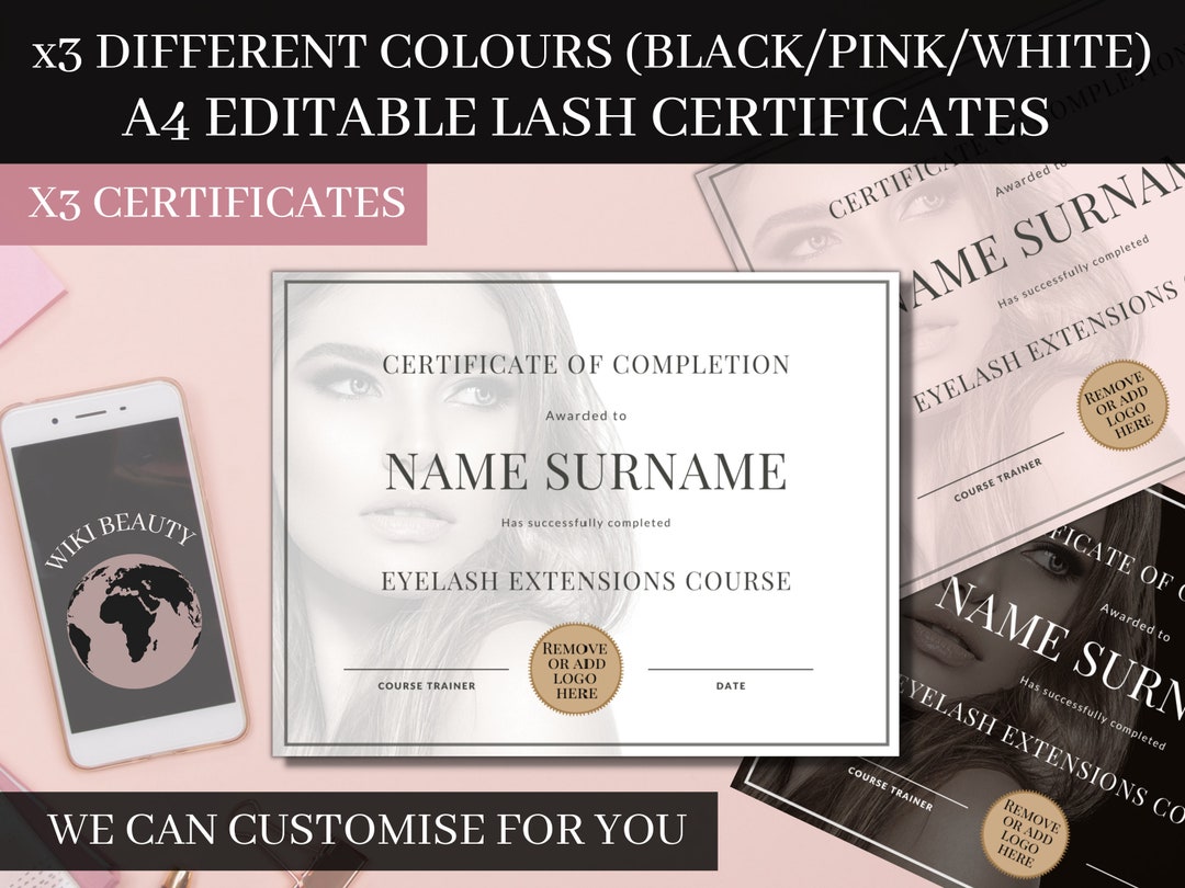 Certificate of Completion Eyelash Extension Student Certificate, Lashes ...