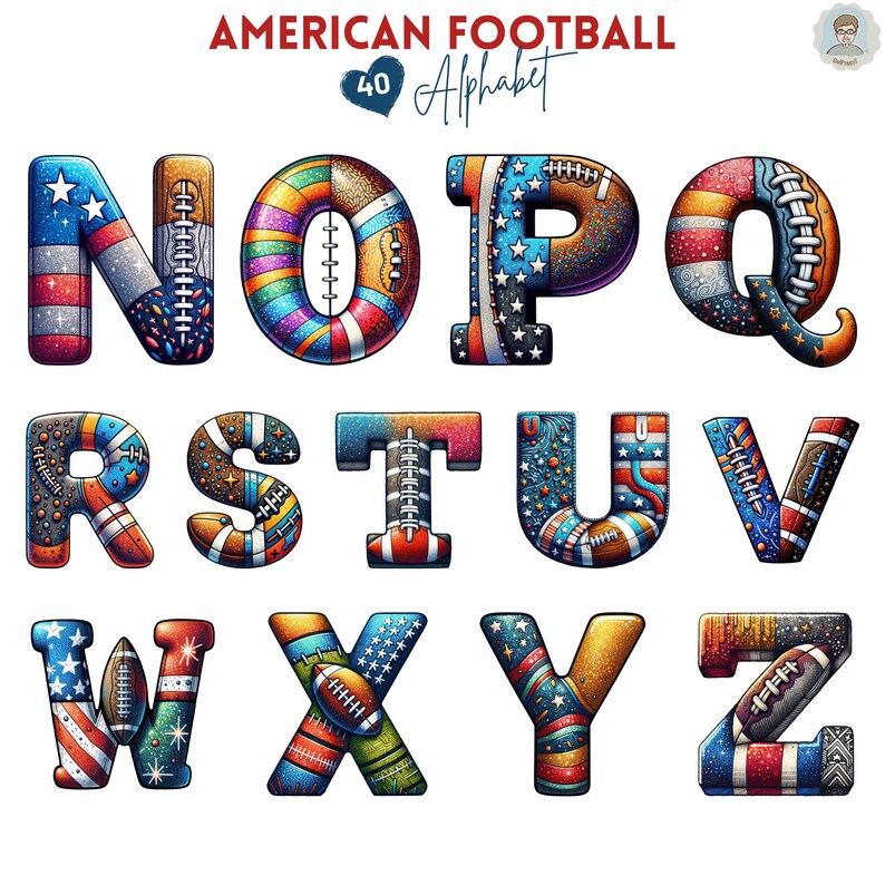 Touchdown Typography, American Football Alphabet & Numbers PNG Clipart ...