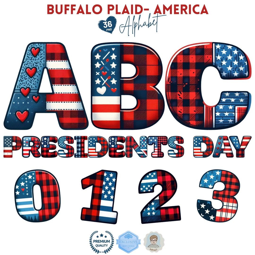 Buffalo Plaid American Presidents Day Alphabet, Patriotic Letters ...