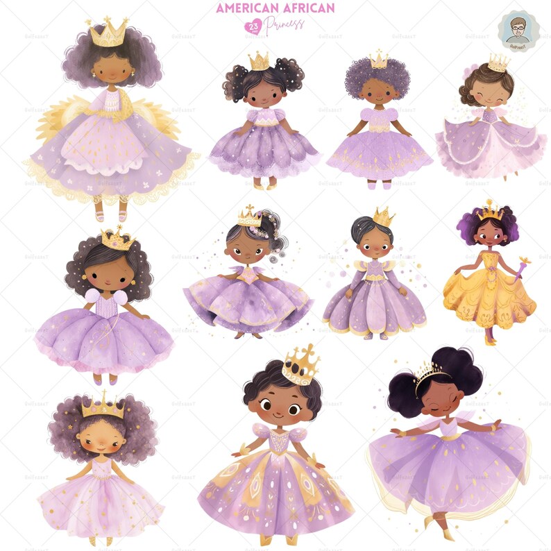 Cute American African Princess Clipart, Purple Princess PNG, Cute Girl ...