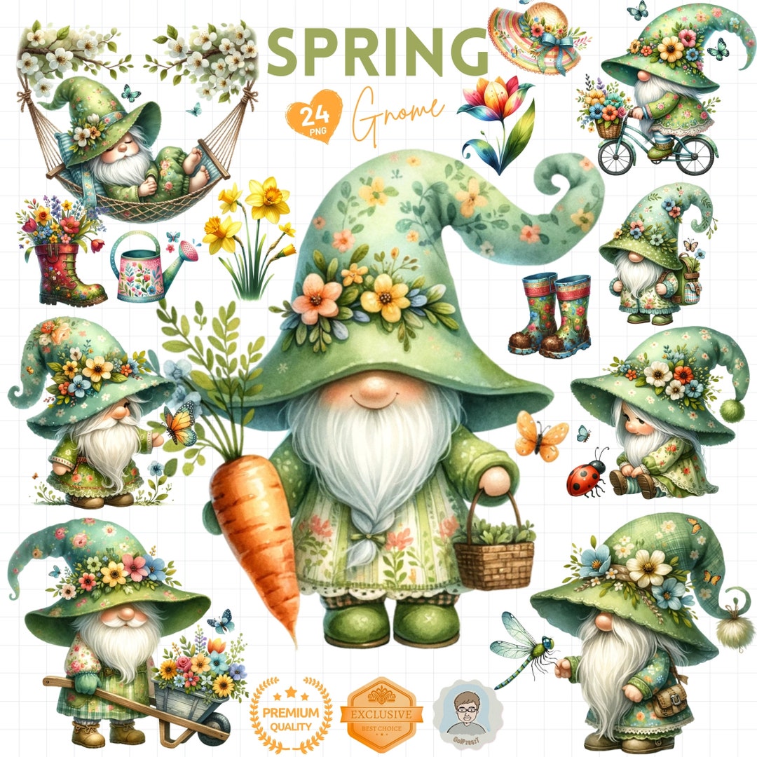 Watercolor Springtime Gnome Garden Party Clipart - Festive Gnome ...