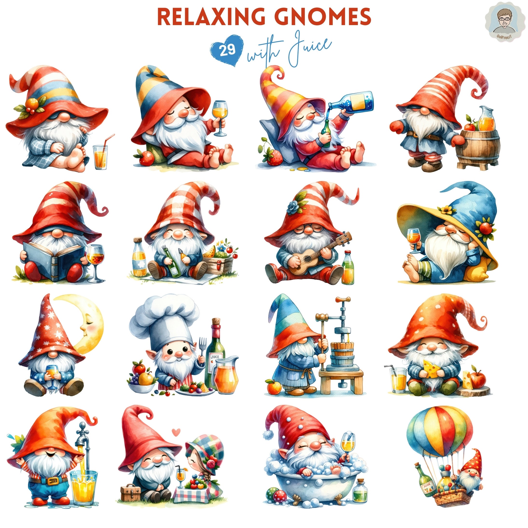 Relaxing Gnomes Clipart - Whimsical Gnomes With Juice PNG Collection ...