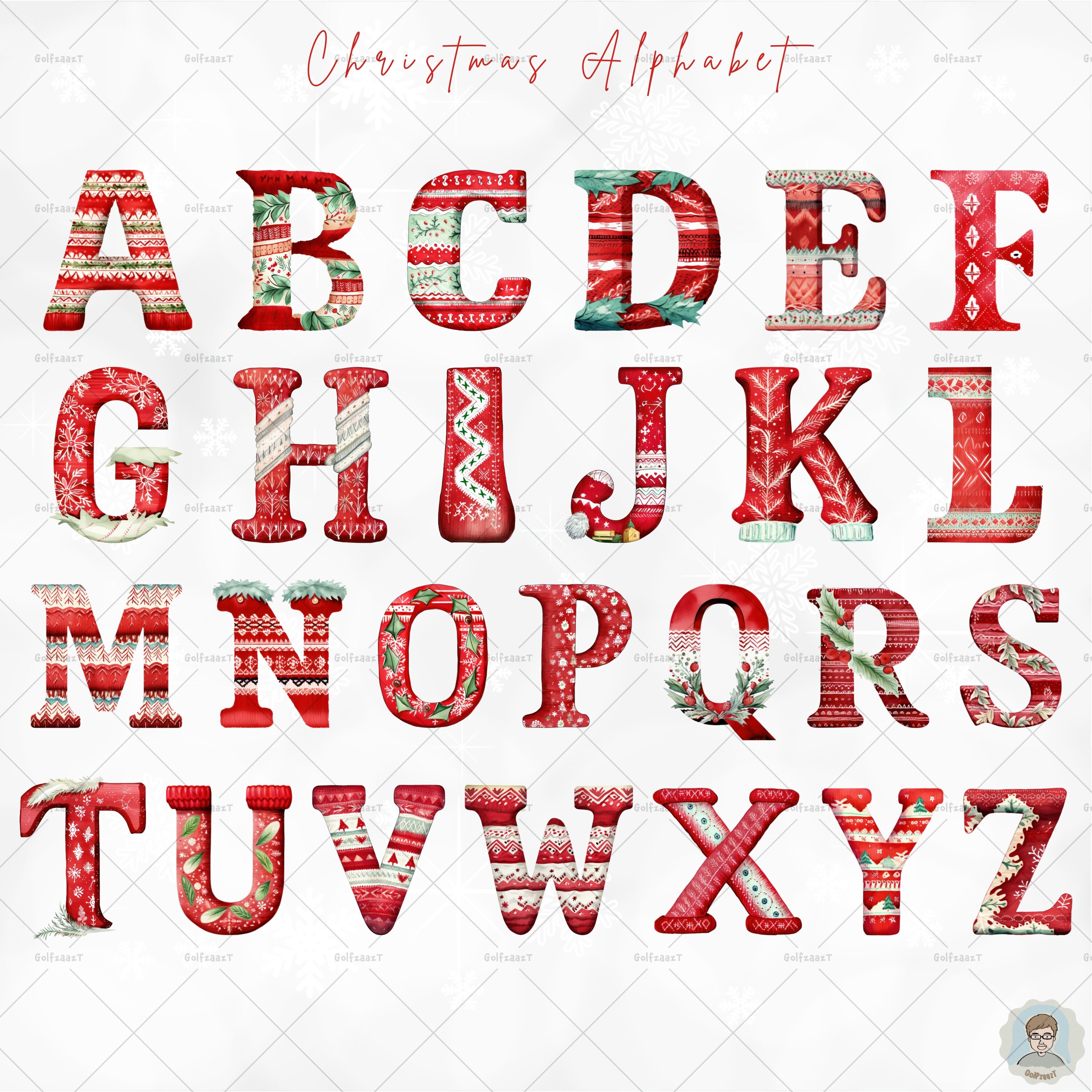 Christmas Knitted Alphabet Bundle, Christmas Alphabet Clipart ...