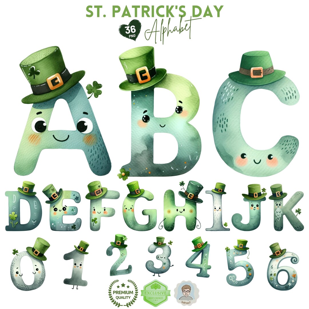 St Patrick Alphabet Clipart PNG Sublimation, Leprechaun Letters Clipart ...