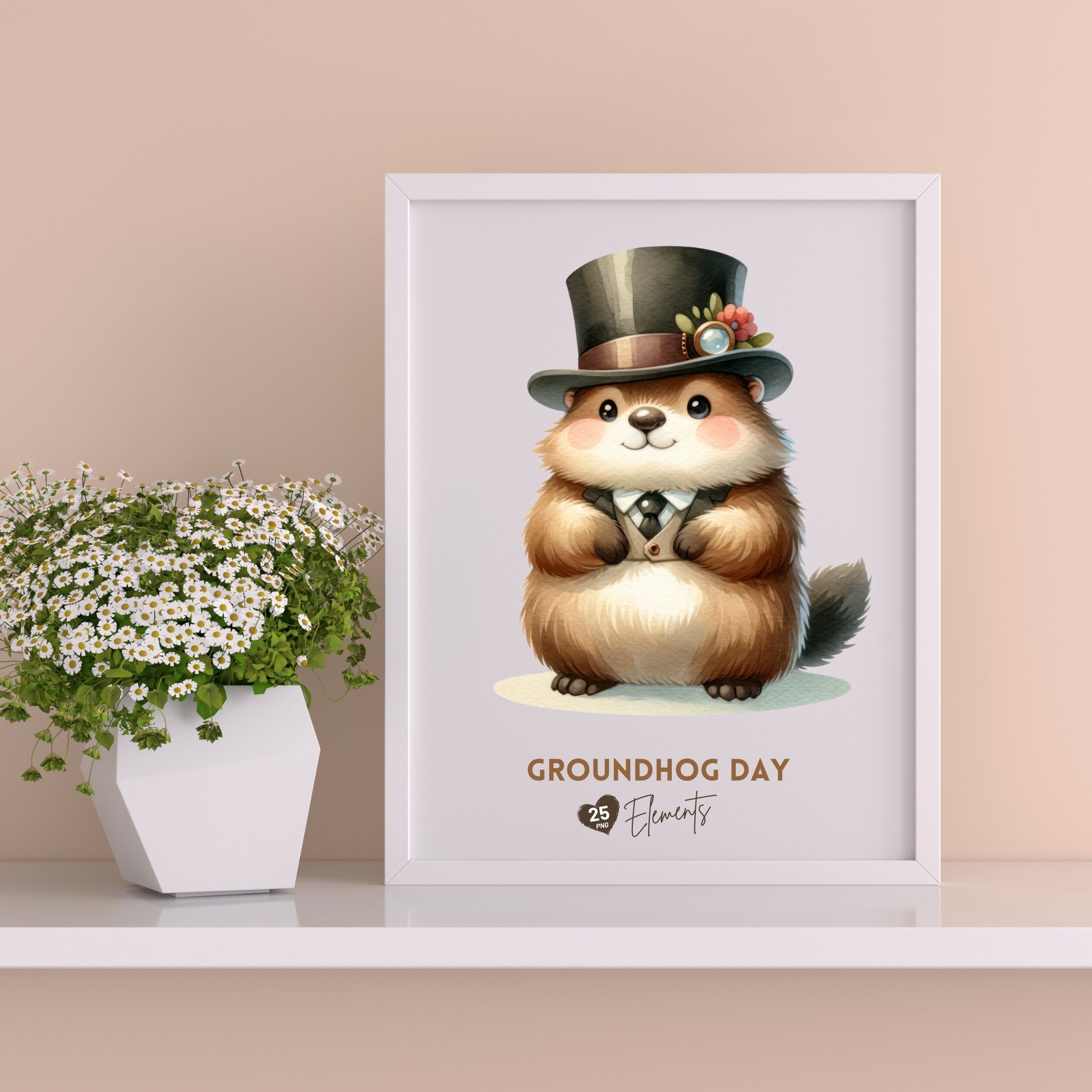 Cute Watercolor Groundhog Day Clipart, Happy Groundhog, Marmot Clipart ...