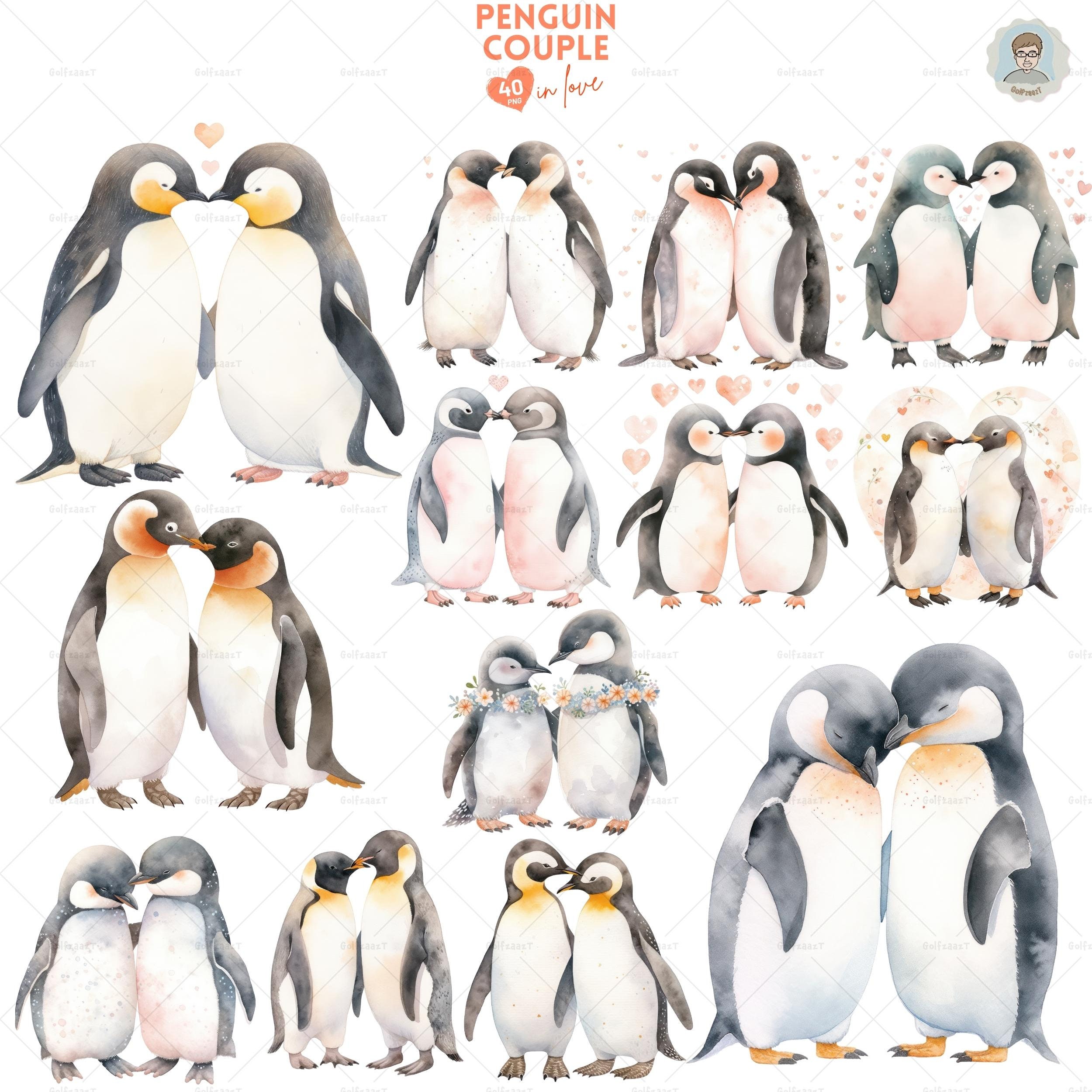 Watercolor Penguin Couple Love, Penguins Clipart, Romantic Animal ...