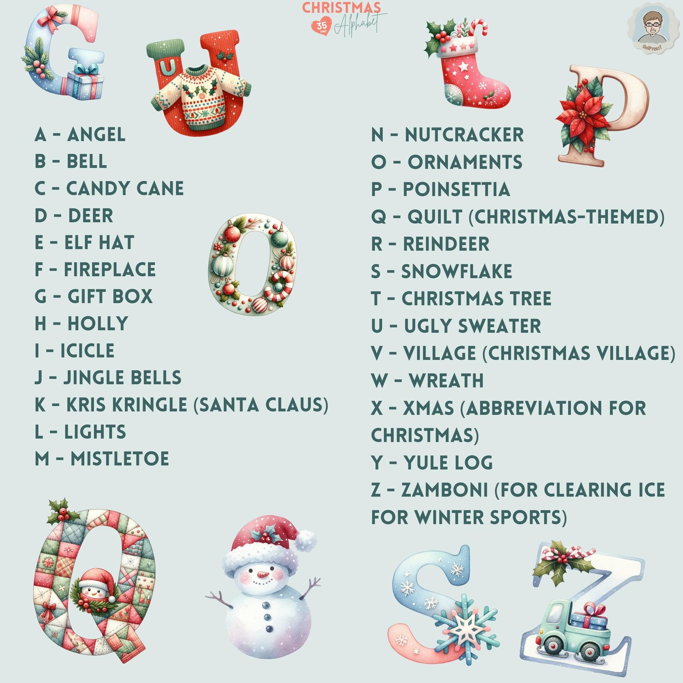 Christmas Alphabet Clipart, Christmas PNG Letter, Christmas Font ...