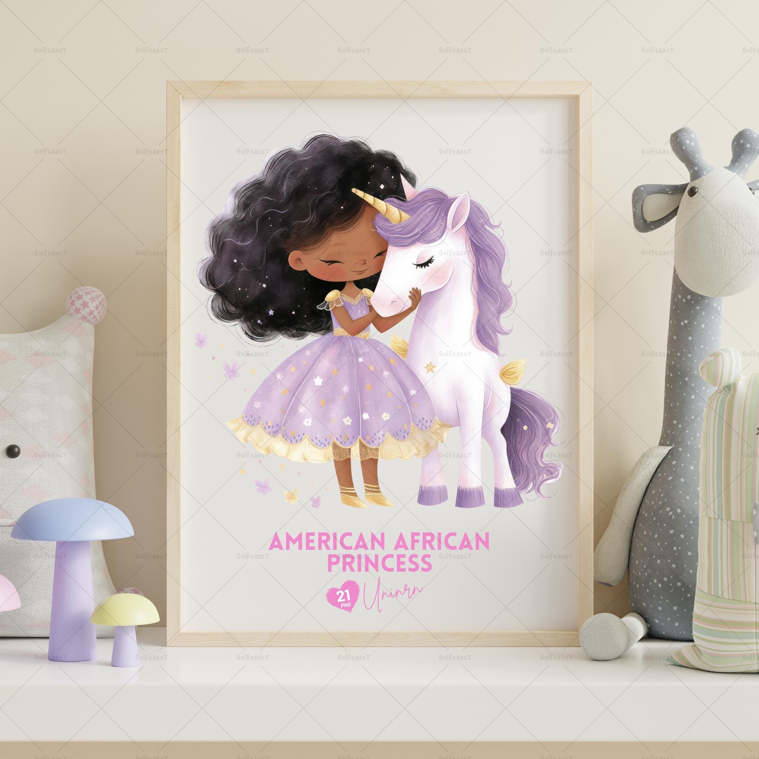 Cute American African Princess & Unicorn Clipart, Purple Princess PNG ...