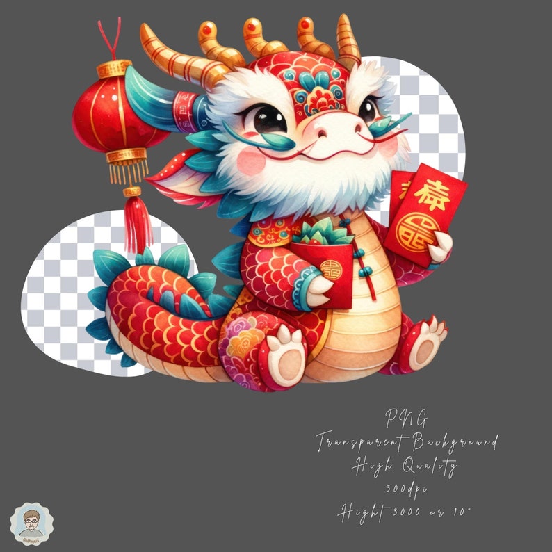 2024 Cute Dragon clipart, Chinese New Year Watercolor Clipart, Lion ...