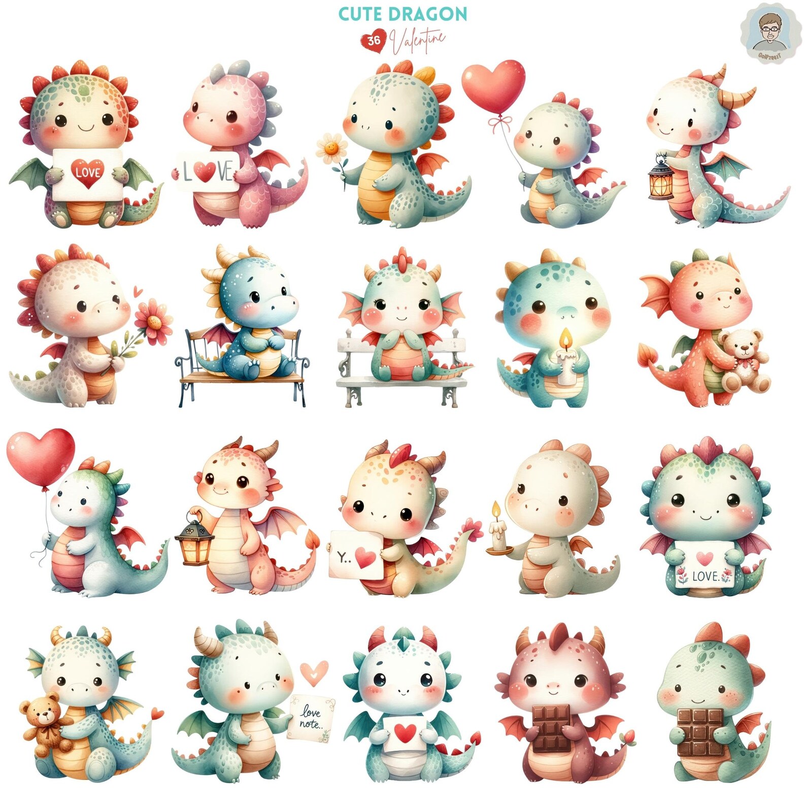 Cute Baby Dragon Valentine Clipart, Dragon Love PNG, Valentine ...