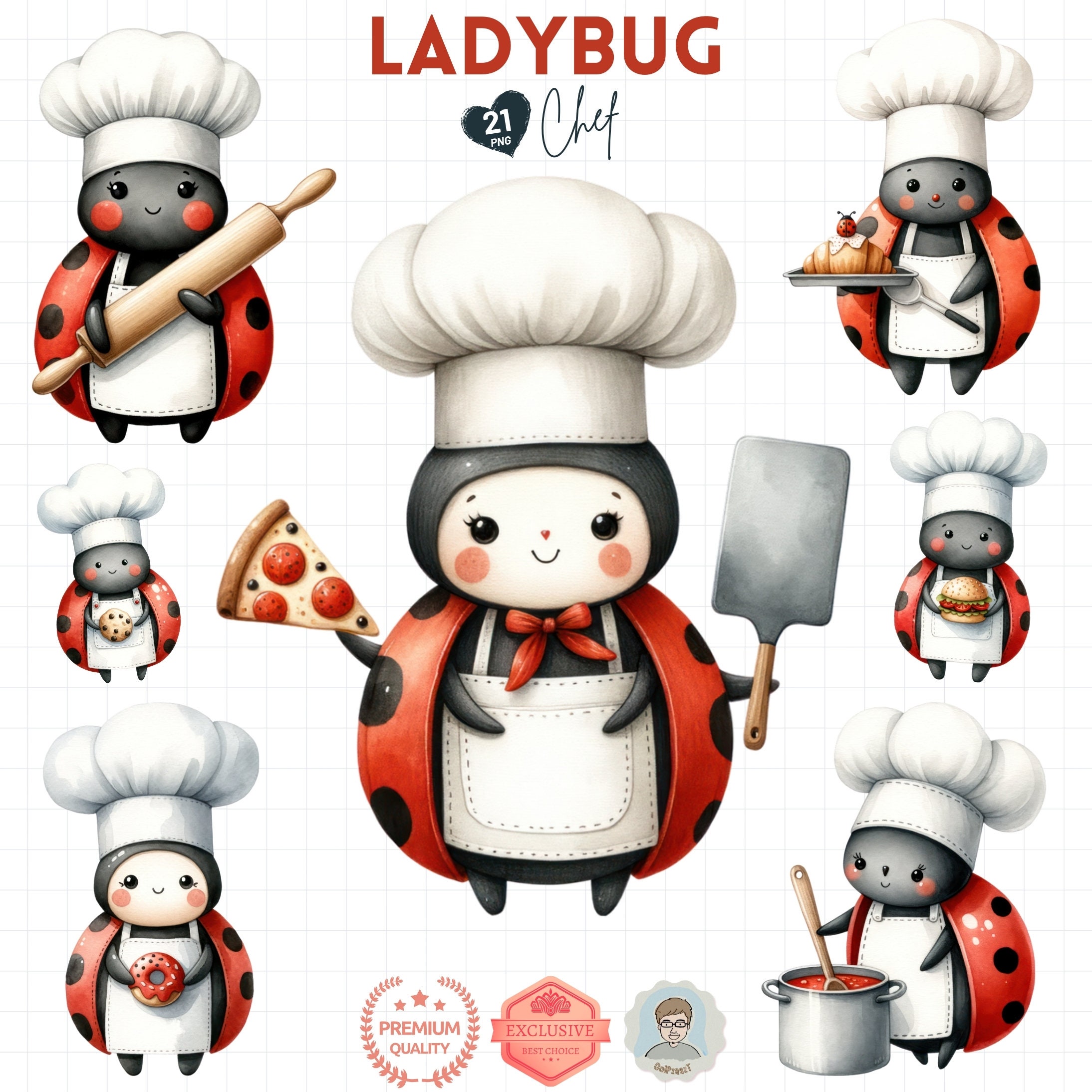 Ladybug Chef Clipart, Cute Cooking Insects PNG Collection, Adorable ...