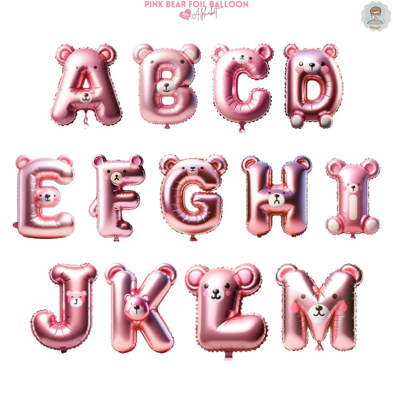 Pink Teddy Bear Balloon Foil Letters Clipart, Balloon Foil Alphabet ...