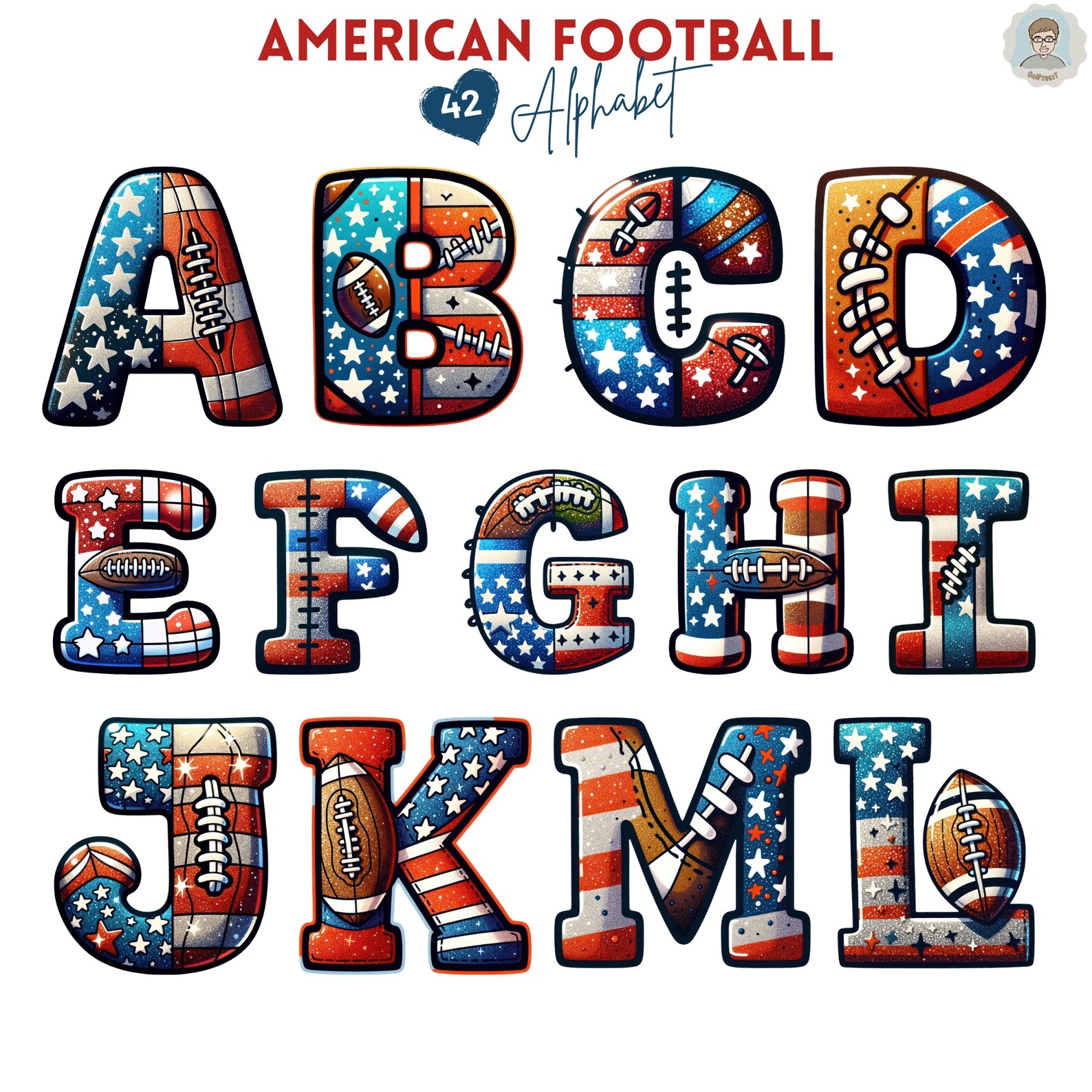 Touchdown Typography, American Football Alphabet & Numbers PNG Clipart ...
