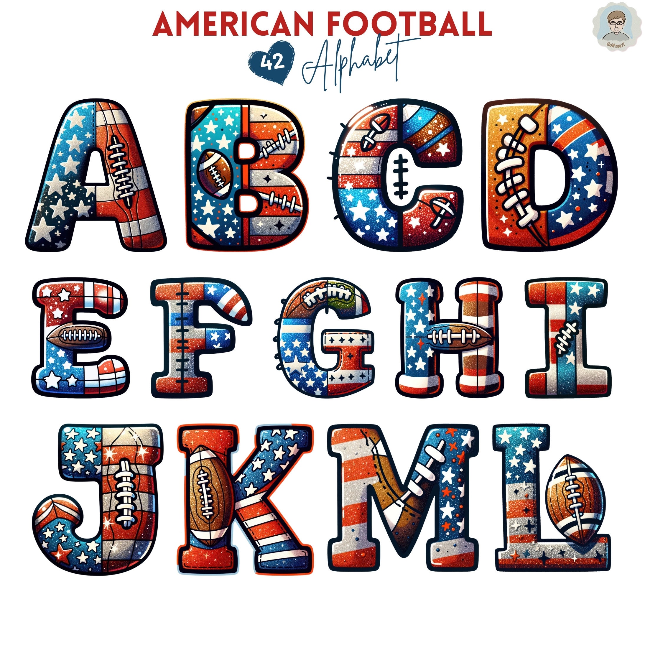 Touchdown Typography, American Football Alphabet & Numbers PNG Clipart ...