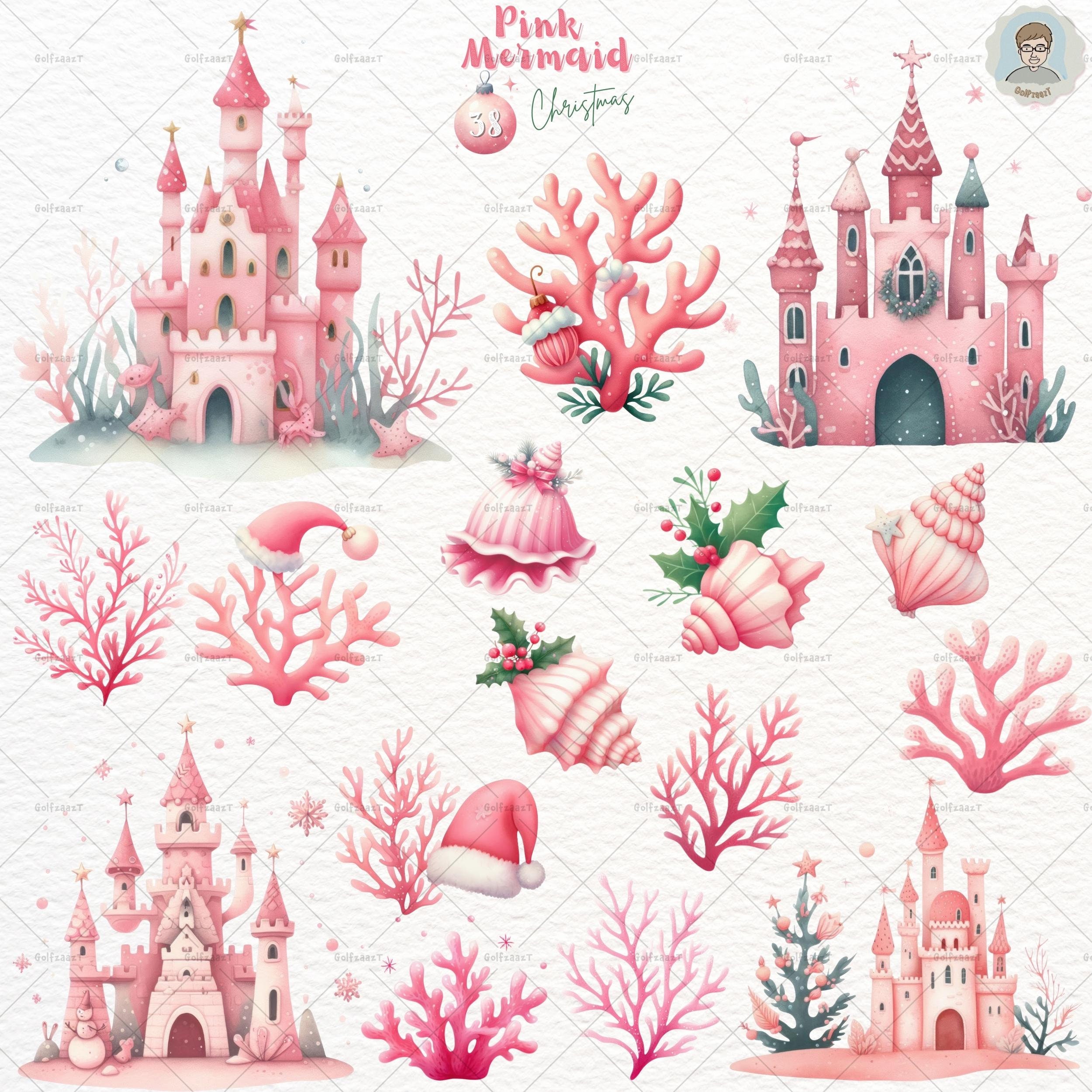 Pink Christmas Santa Mermaid Clipart PNG, Pink Christmas for Girl ...