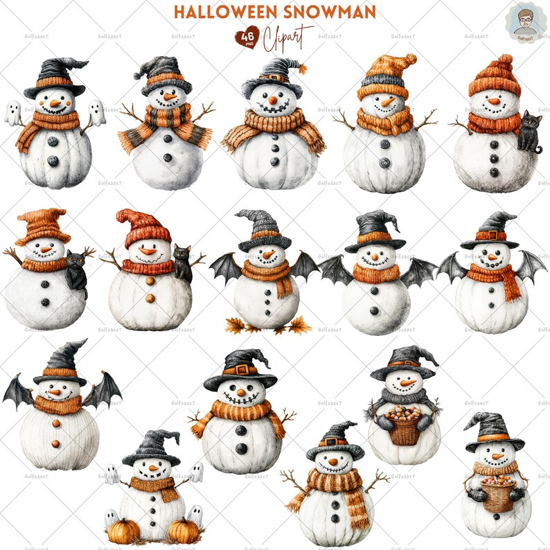 Halloween Snowman Clipart: Spooky Winter Holiday PNG Designs (digital ...