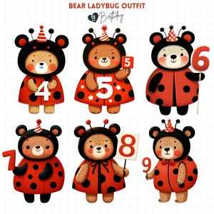 Birthday Bear Ladybug Costume Clipart: Kids Party Theme - Etsy